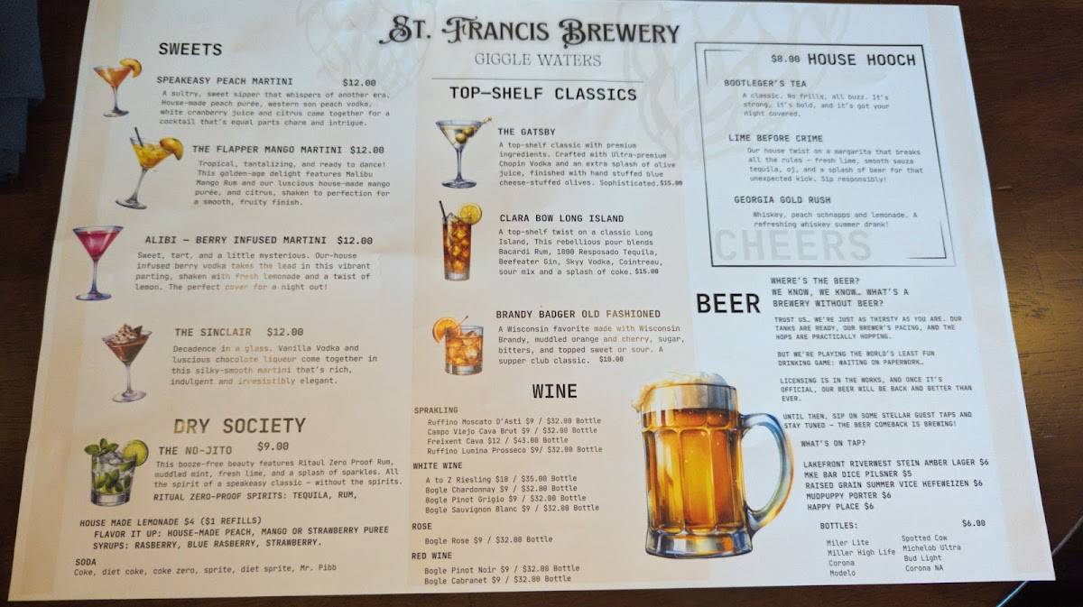 Menu at St. Francis Brewery pub & bar, Saint Francis