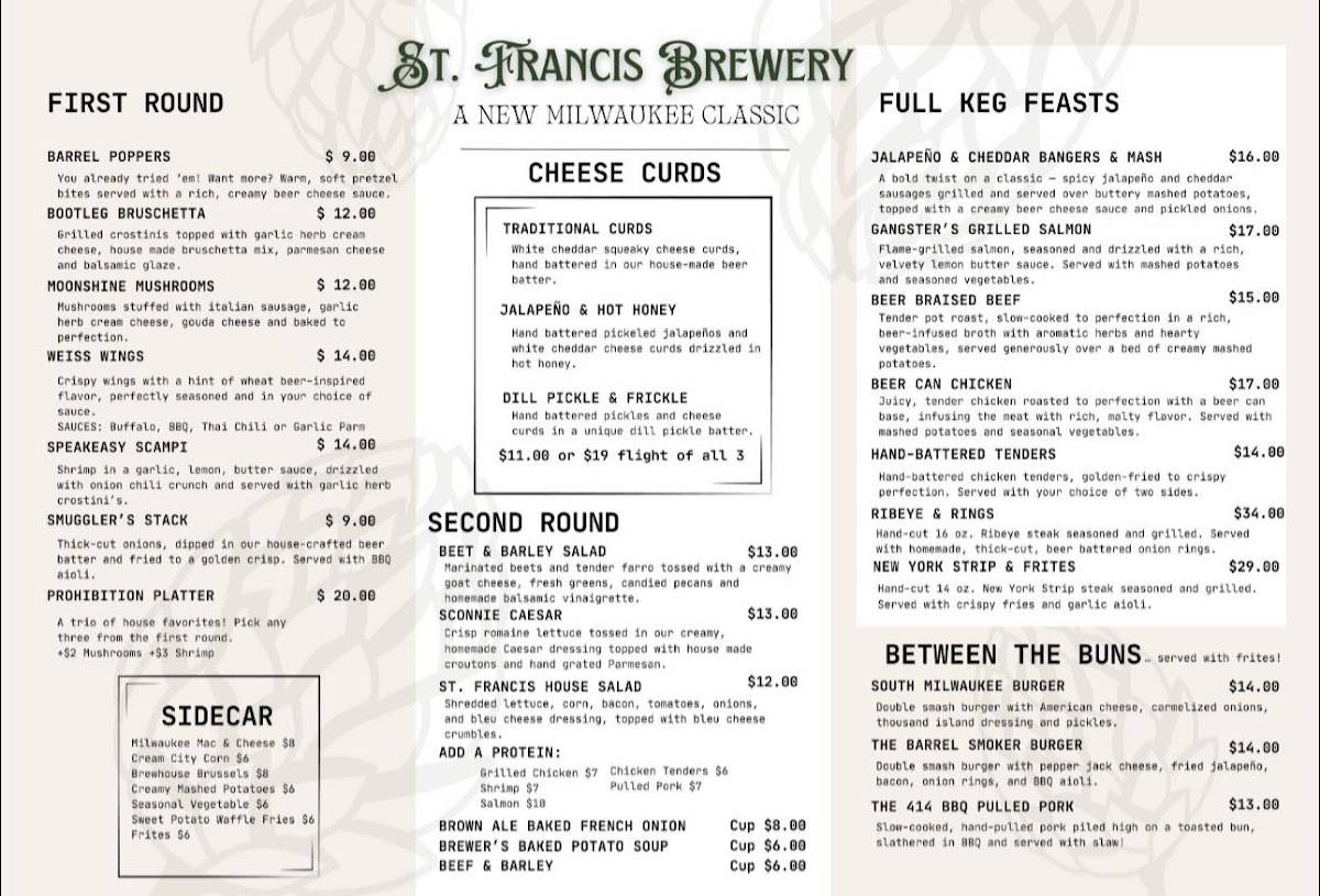 Menu at St. Francis Brewery pub & bar, Saint Francis