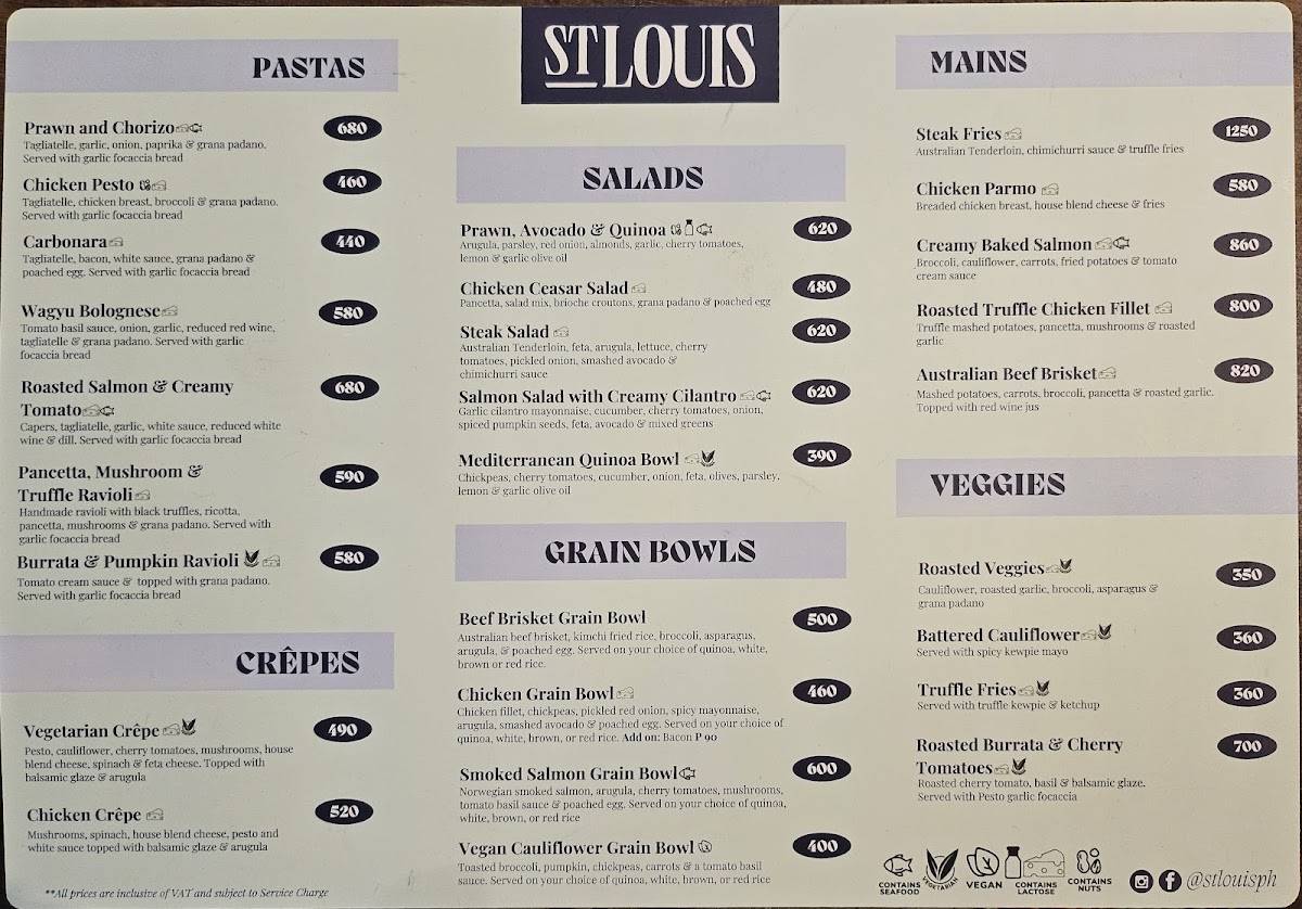 Menu at St. Louis restaurant, Taguig, Unit 104-A