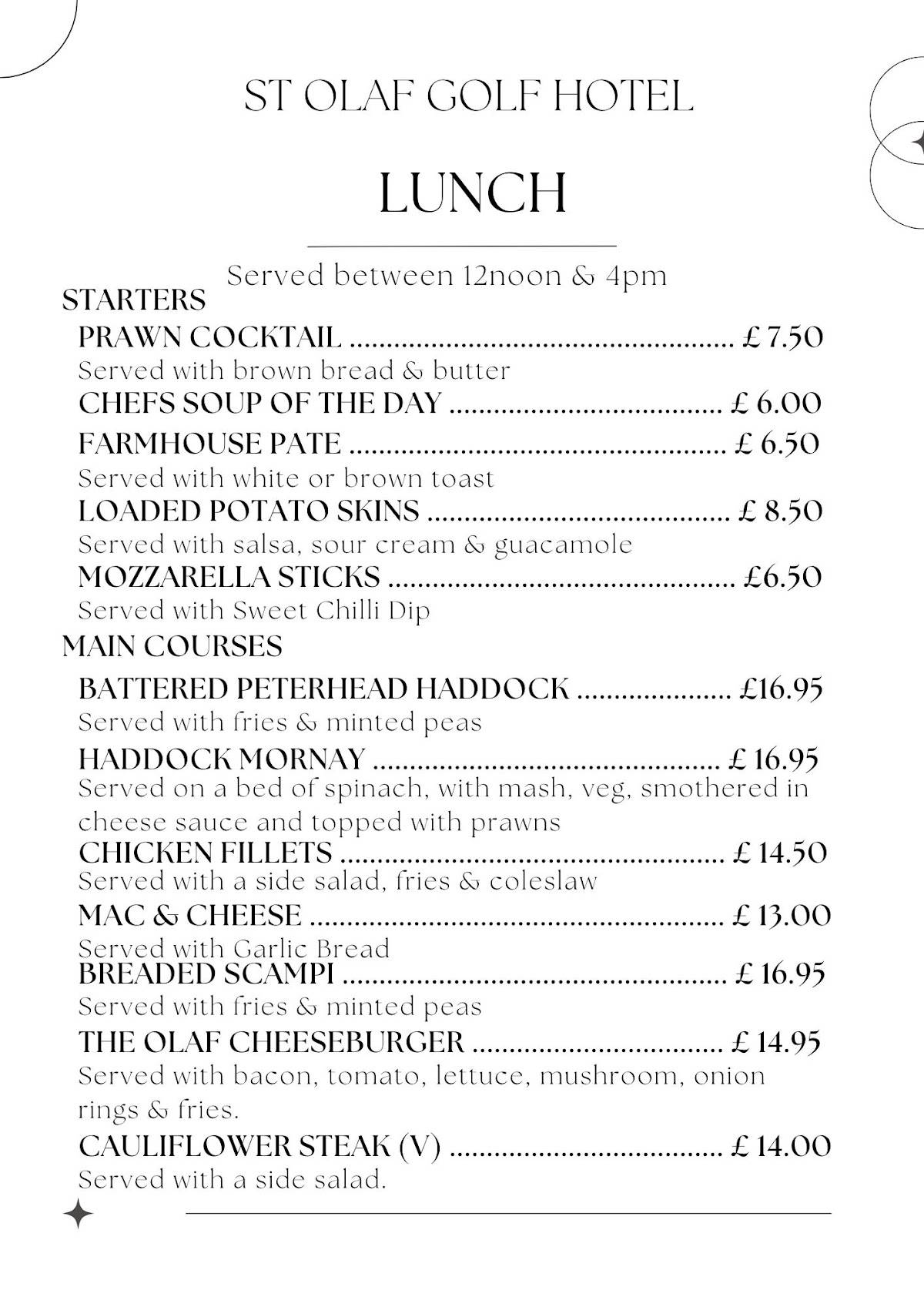 Menu at St. Olaf Golf Hotel restaurant, Cruden Bay