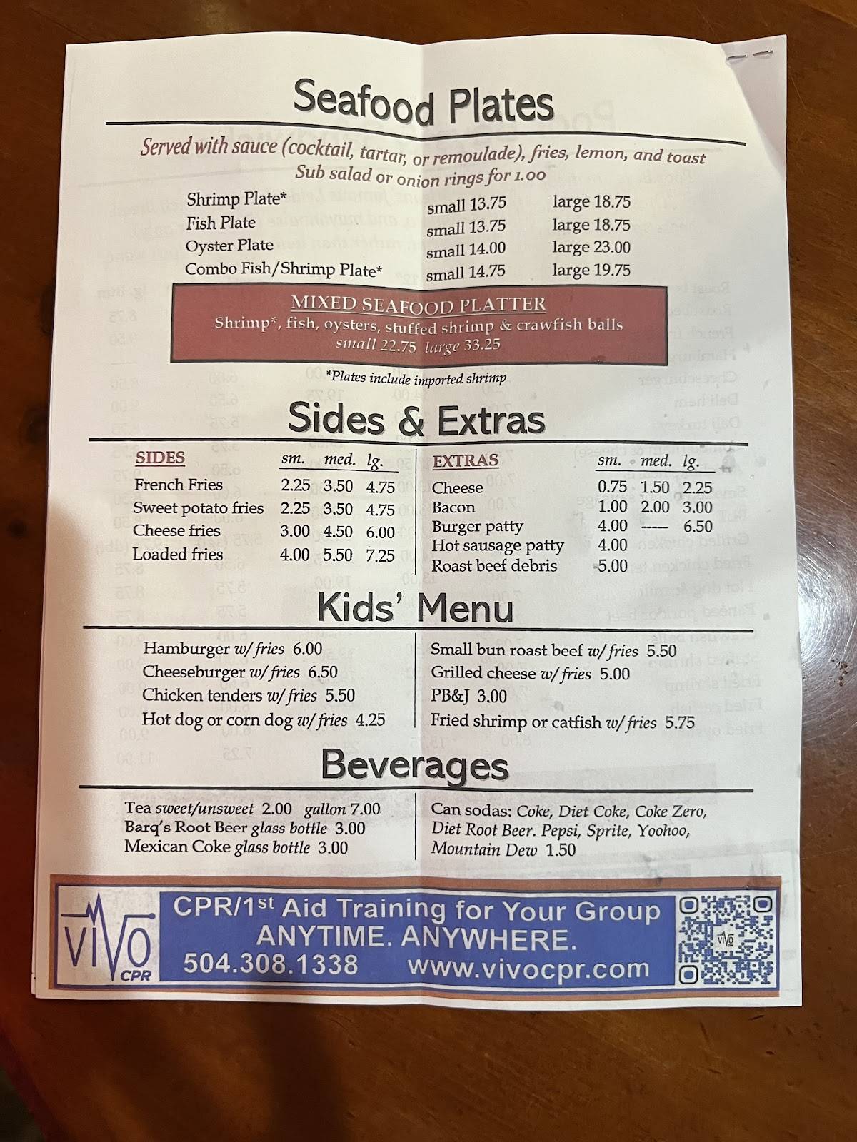Menu at St. Rose Tavern restaurant, New Sarpy, River Rd