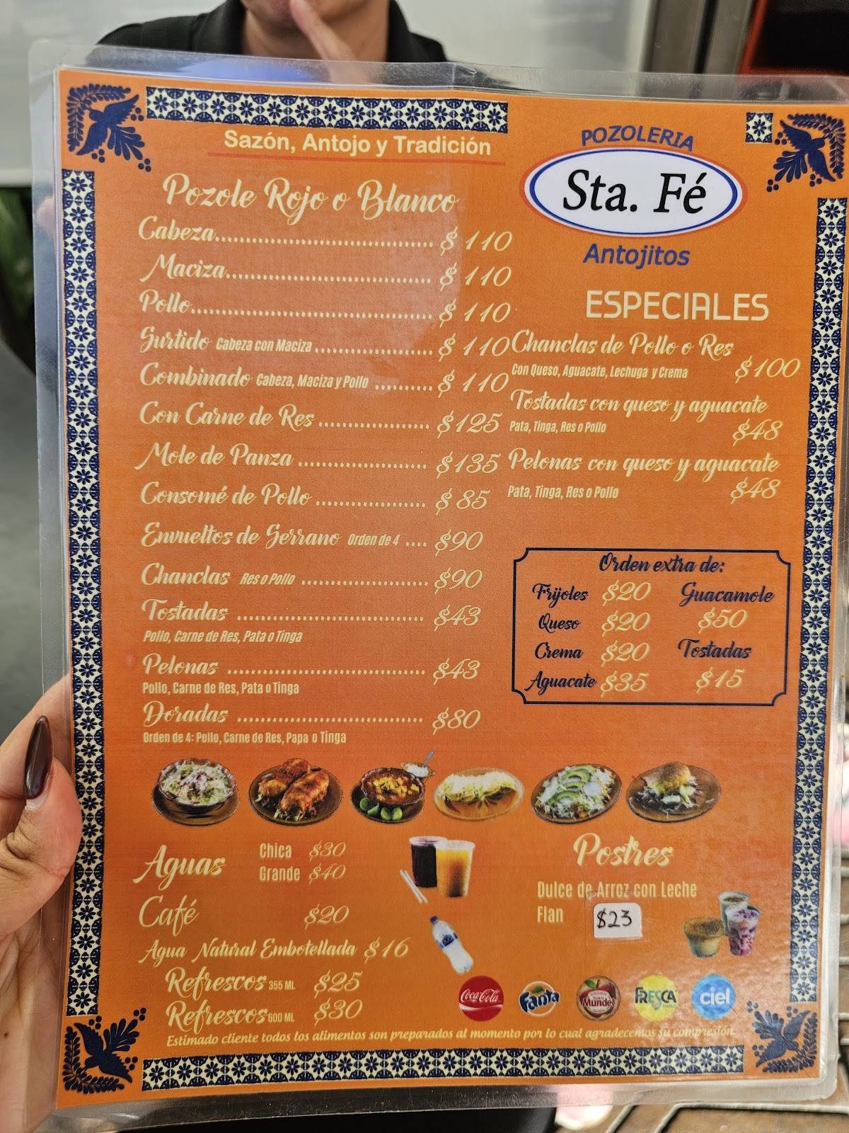 Carta del restaurante Pozolería y Antojitos Sta. Fé (San Pedro ...