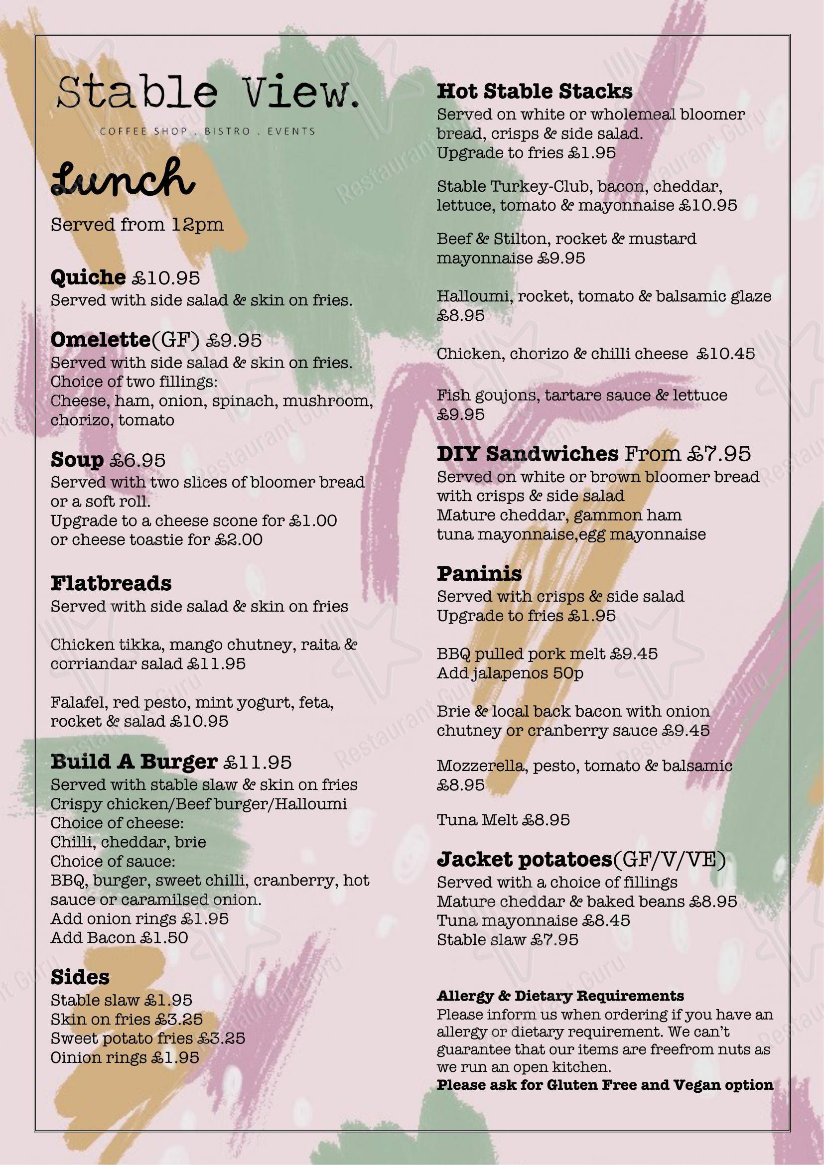 Menu at Stable View cafe, Ilkeston, Ladywood Rd