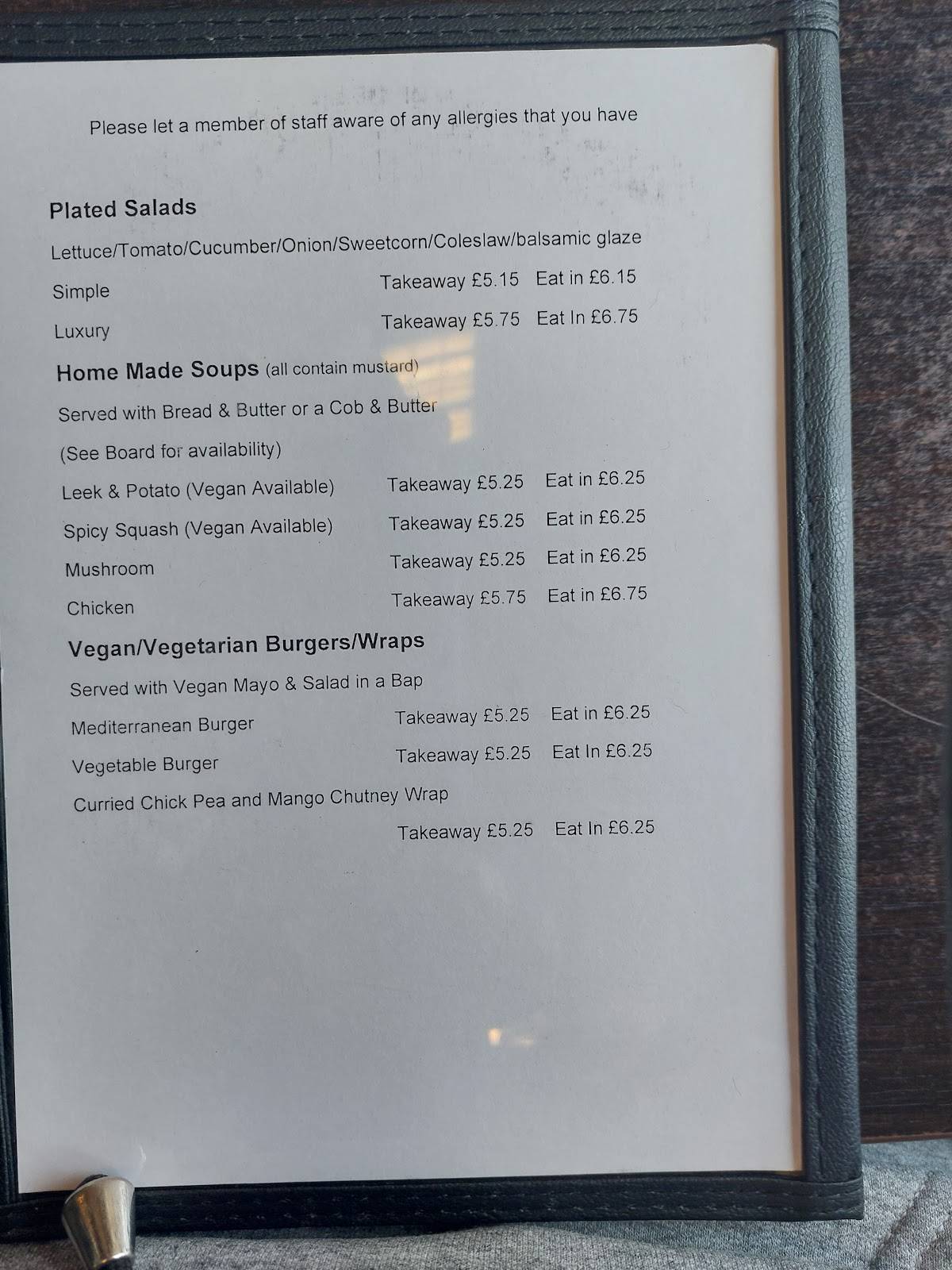 Menu at Stanford Coffee Shop cafe, Stanford in the Vale