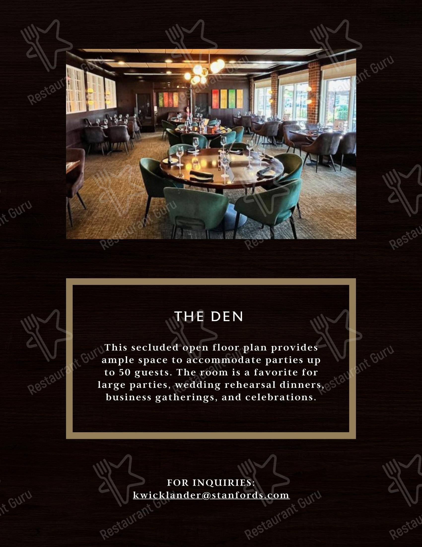 Menu at Stanford's Tanasbourne steakhouse, Hillsboro