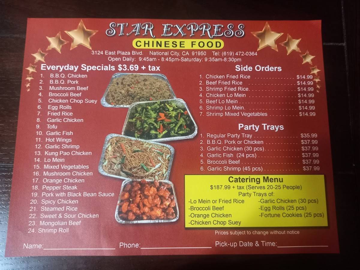 Menu at Star Express restaurant, National City, E Plaza Blvd