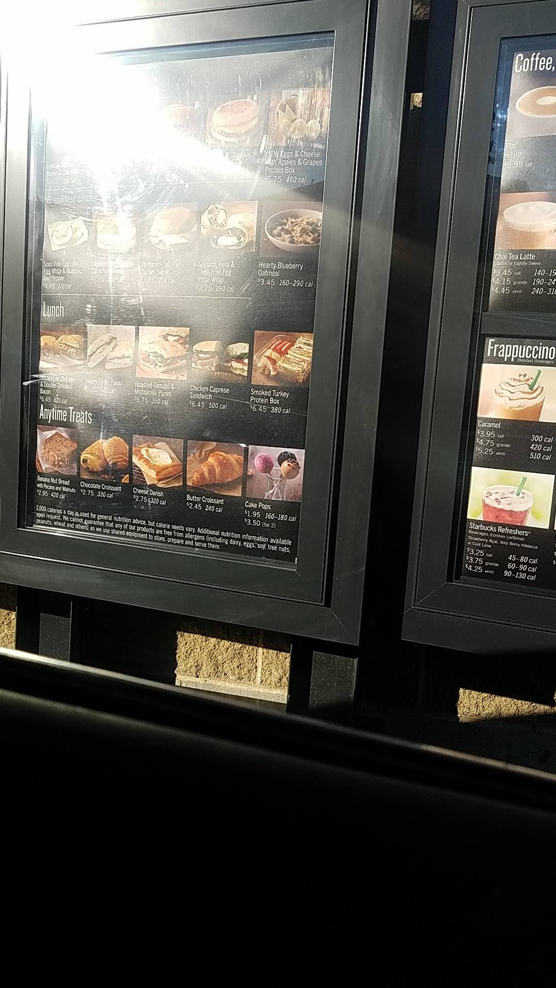 Menu at Starbucks cafe, Cincinnati, 6440 Harrison Ave