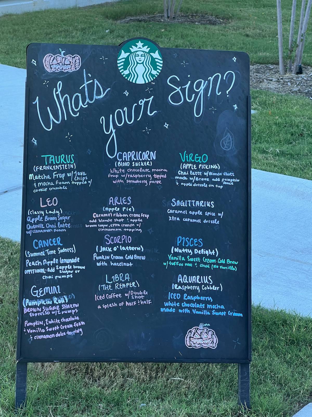 Menu at Starbucks, College Station, Wellborn Rd