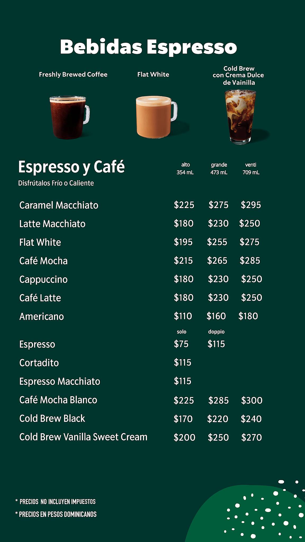 Carta del café Starbucks Downtown Center, Santo Domingo, Downtown Center