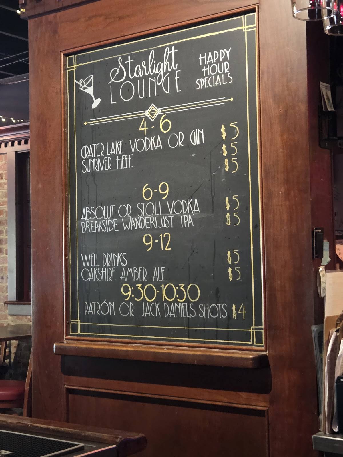 Menu at Starlight Lounge pub & bar, Eugene