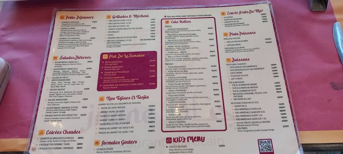Menu au Station petromine bouskoura, Bouskoura