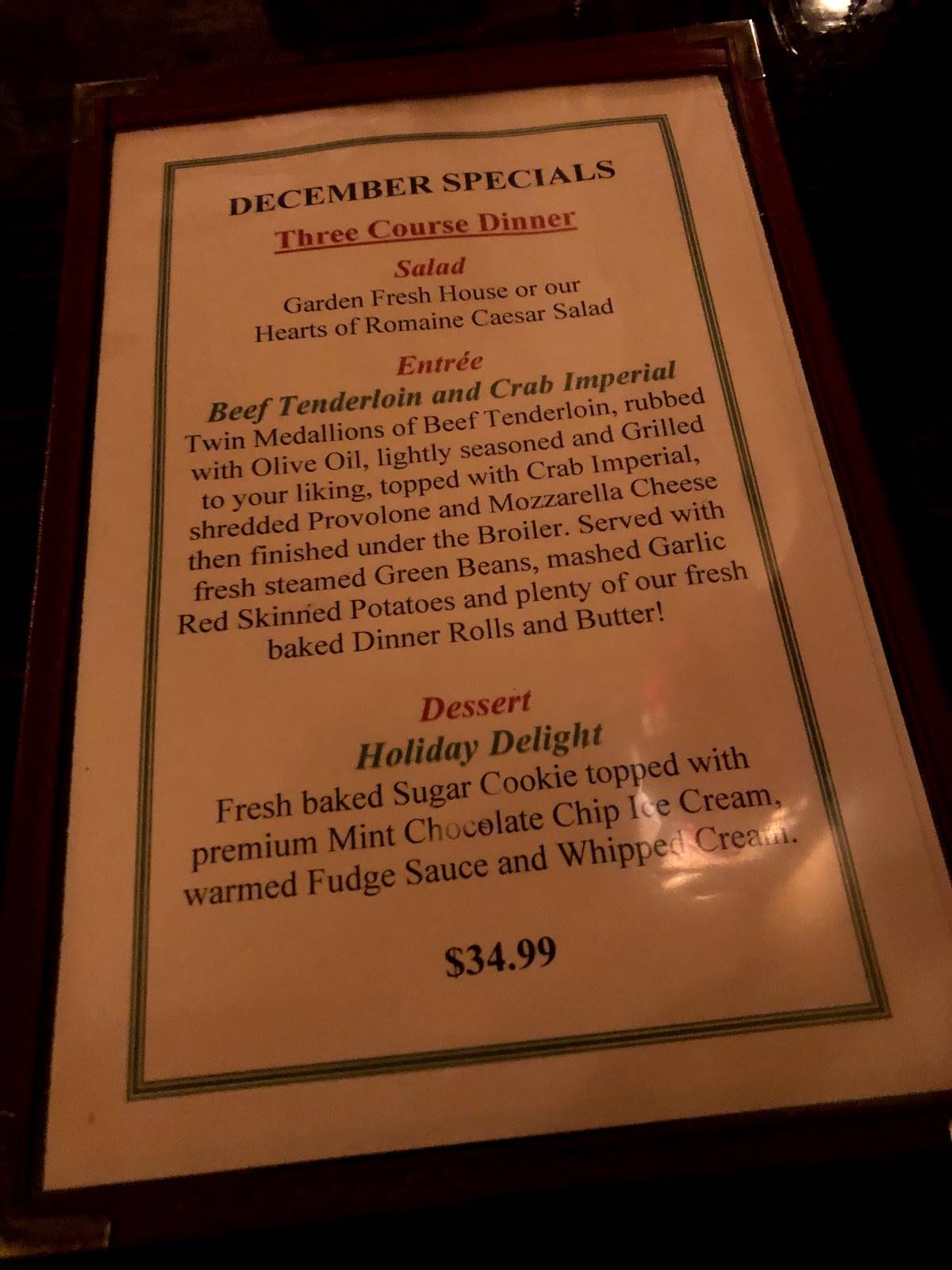 Menu at Aberdeen Barn Steakhouse, Williamsburg, Richmond Rd