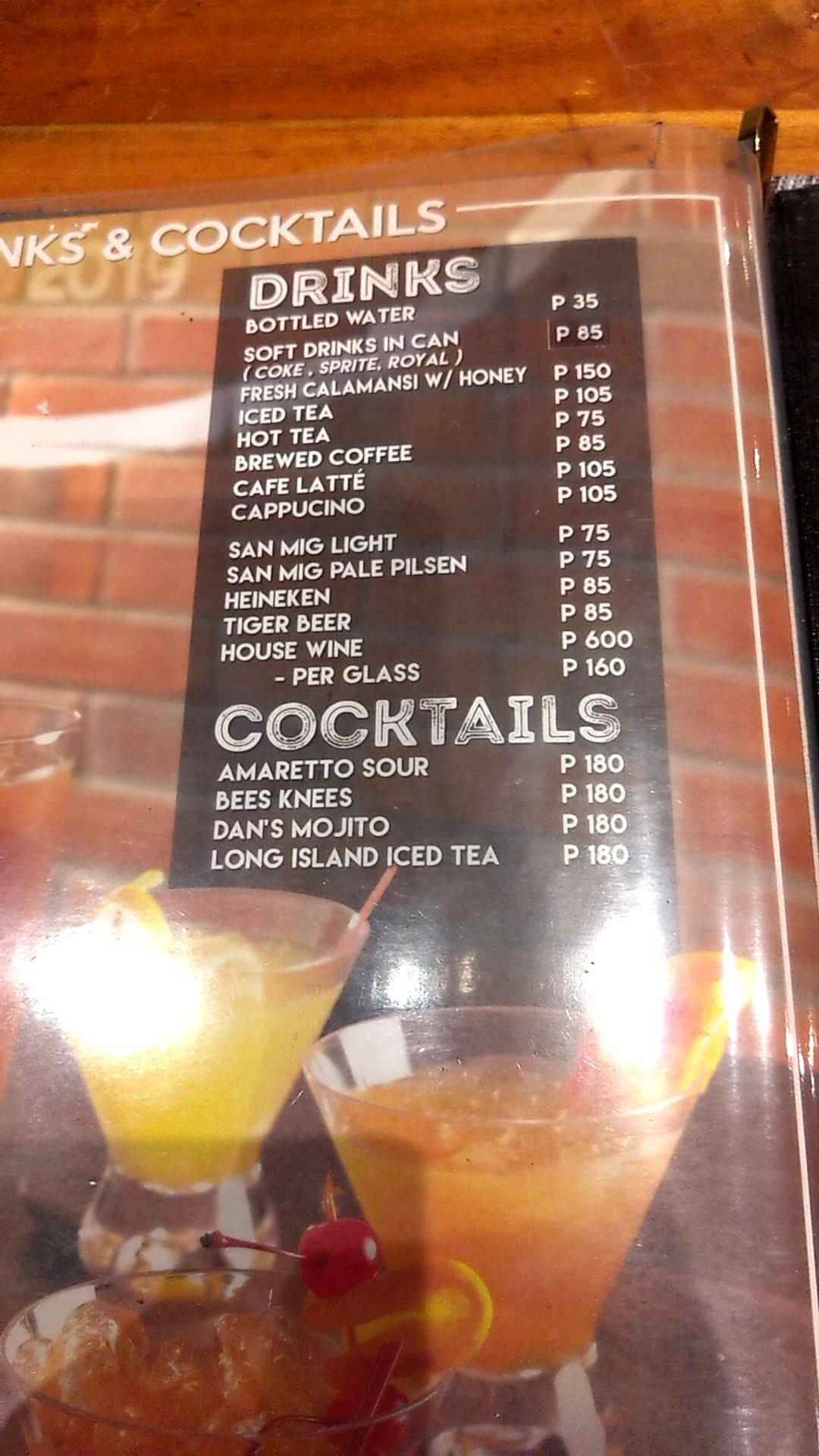 Menu at Angus Dan's steakhouse, Cebu City