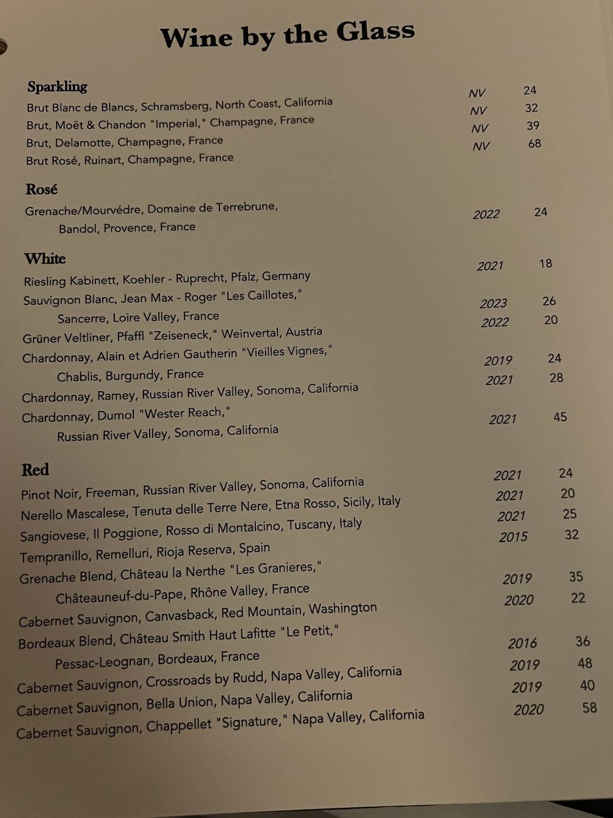 Menu at Don's Prime steakhouse, Las Vegas