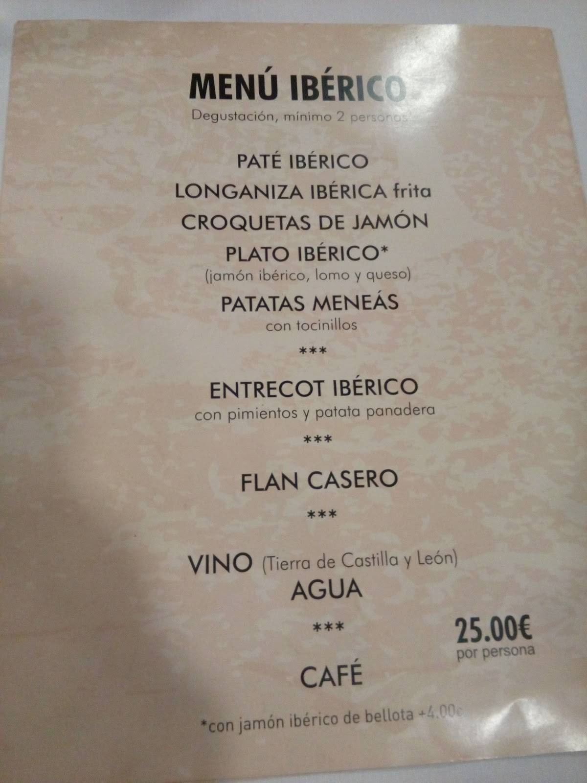 Carta de parrilla El Pernil Ibérico, Guijuelo