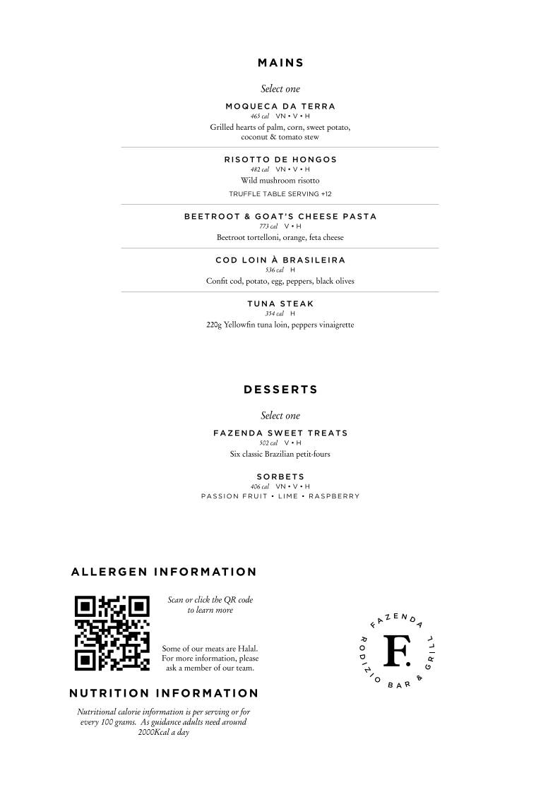 Menu at Fazenda Rodizio Bar & Grill Leeds, Leeds