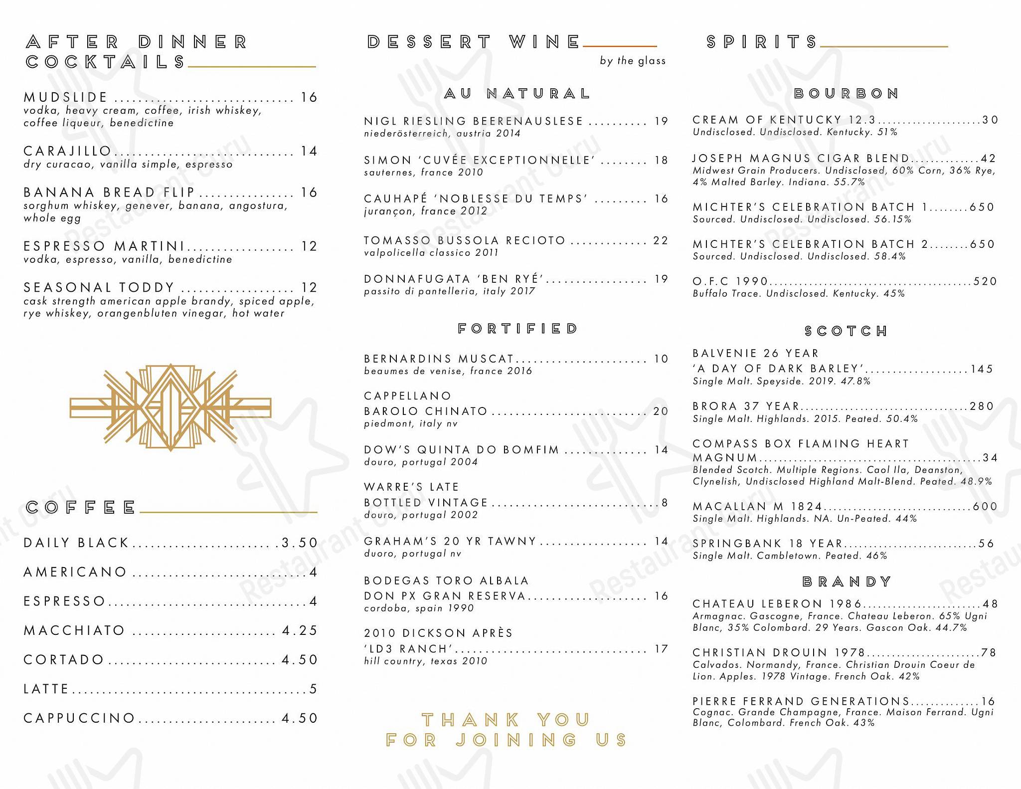Menu at Georgia James steakhouse, Houston