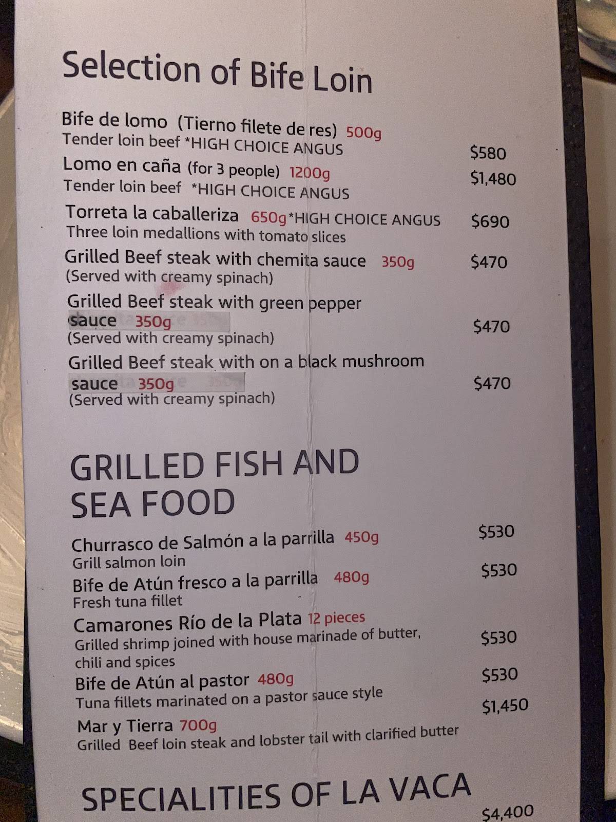 Menu at La Vaca Argentina Steak House steakhouse, Puerto Vallarta, Av ...