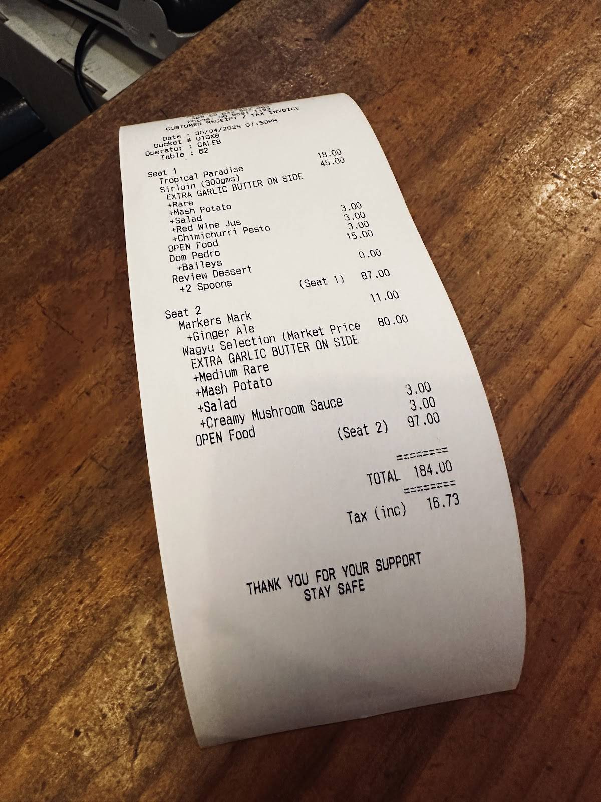 Menu at Mandurah Steakhouse, Mandurah