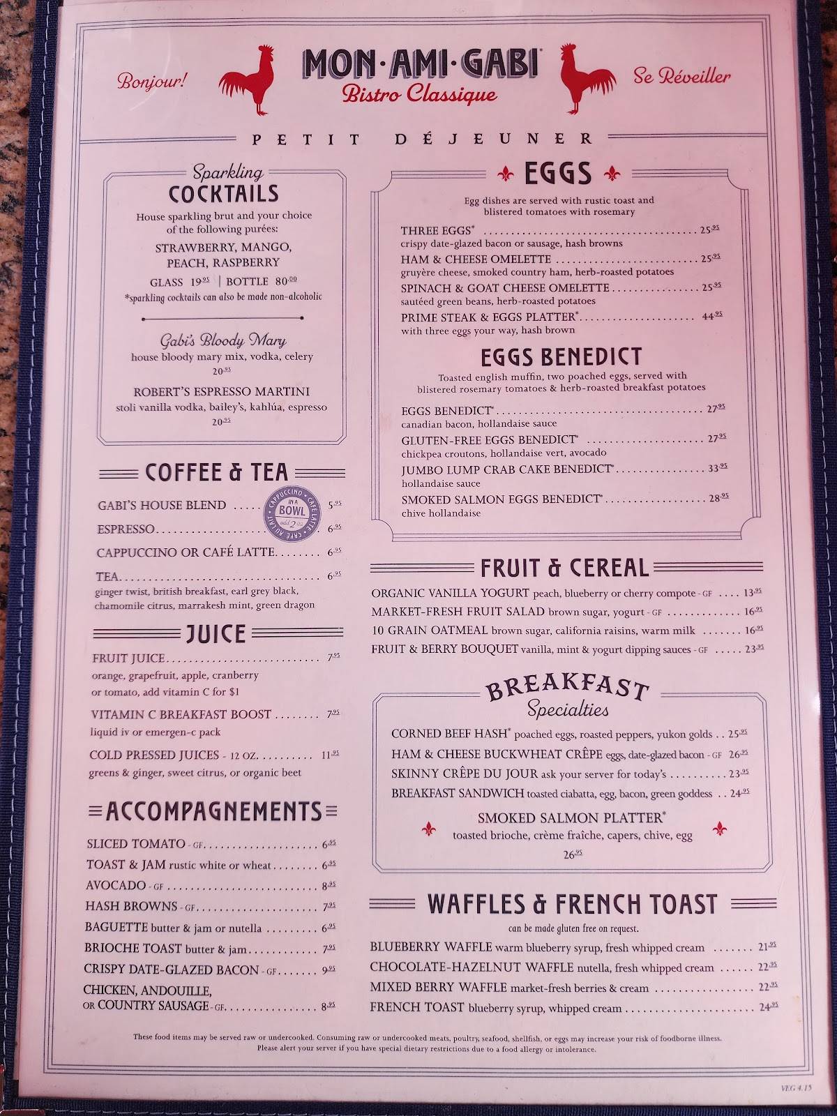 Menu at Mon Ami Gabi steakhouse, Las Vegas, S Las Vegas Blvd South