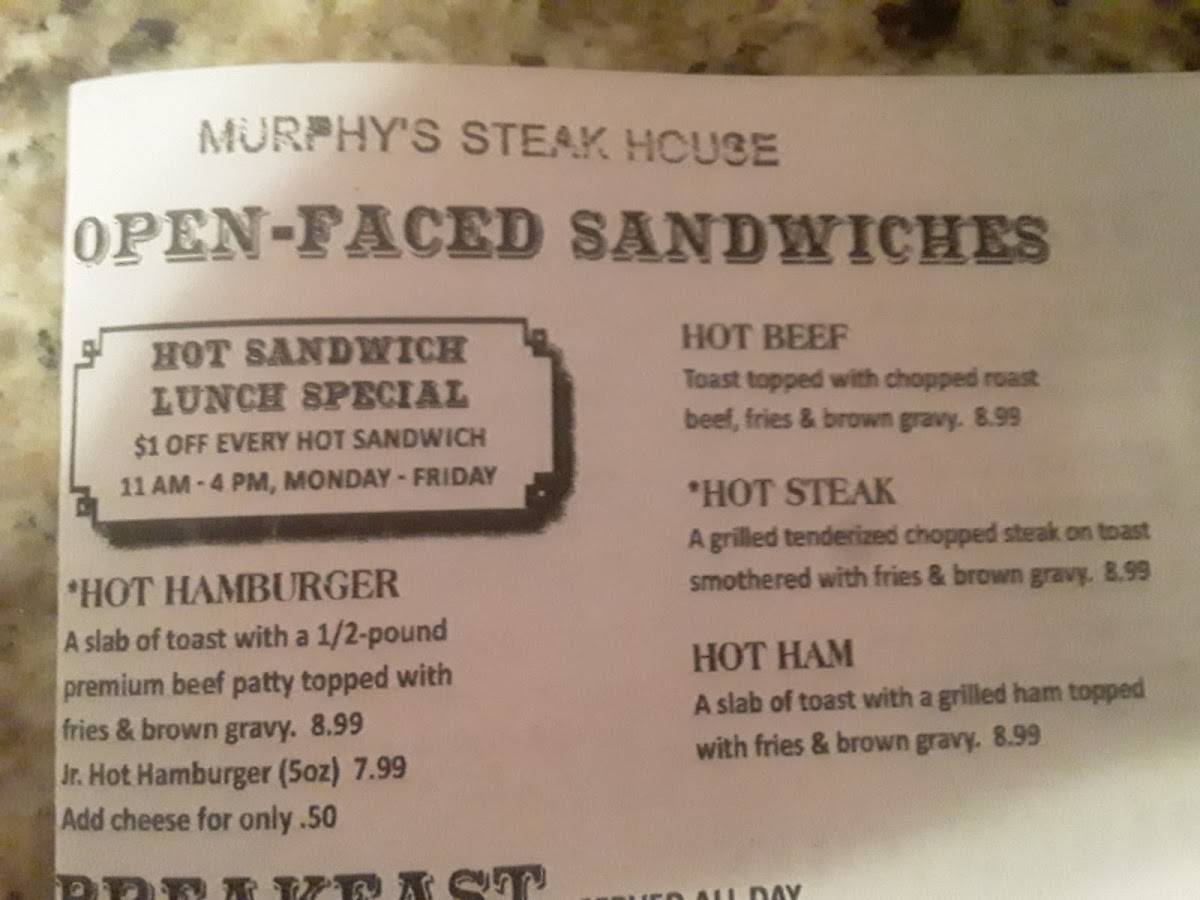 Menu at Murphy's Original Steak House steakhouse, Bartlesville