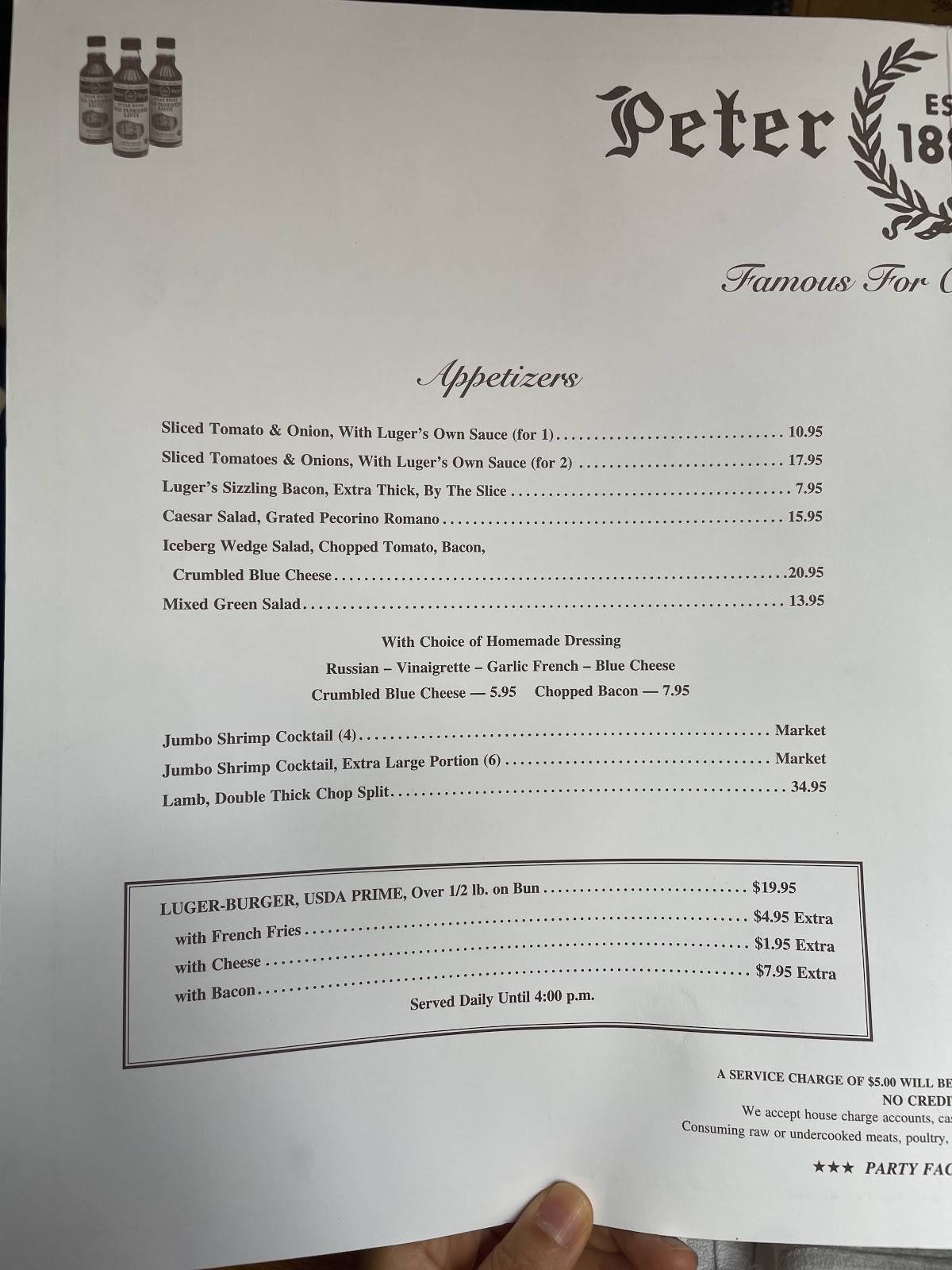 Menu at Peter Luger Steak House steakhouse, New York City, 178 Broadway
