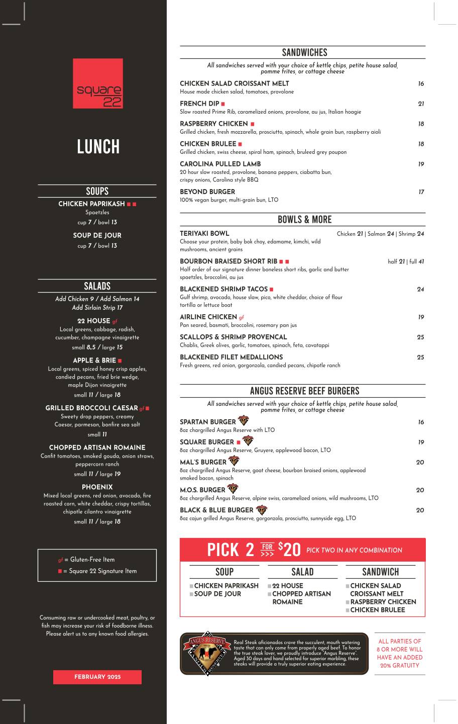Menu at Square 22 Restaurant and Bar, Strongsville