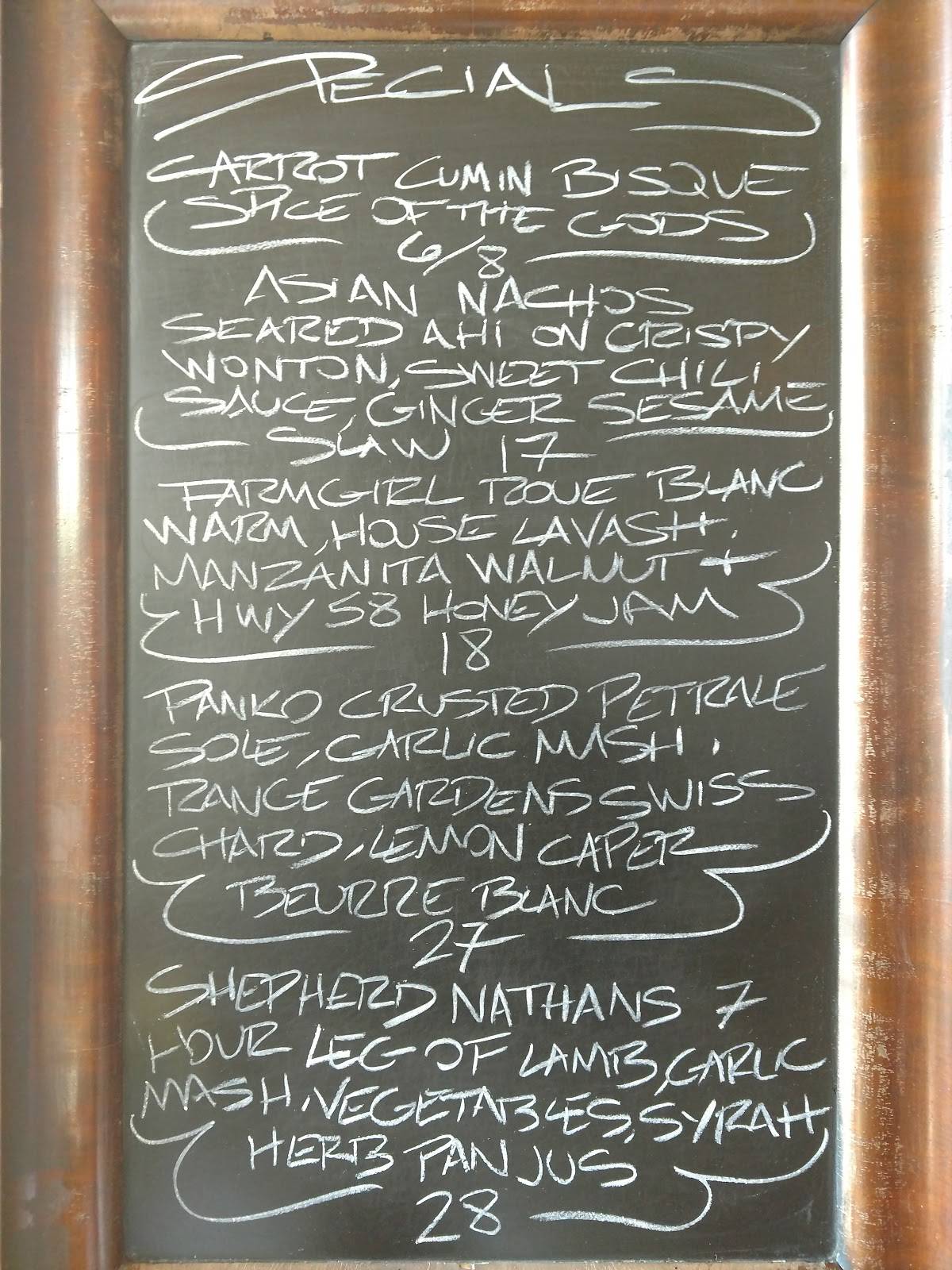 Menu at The Range Restaurant, Santa Margarita