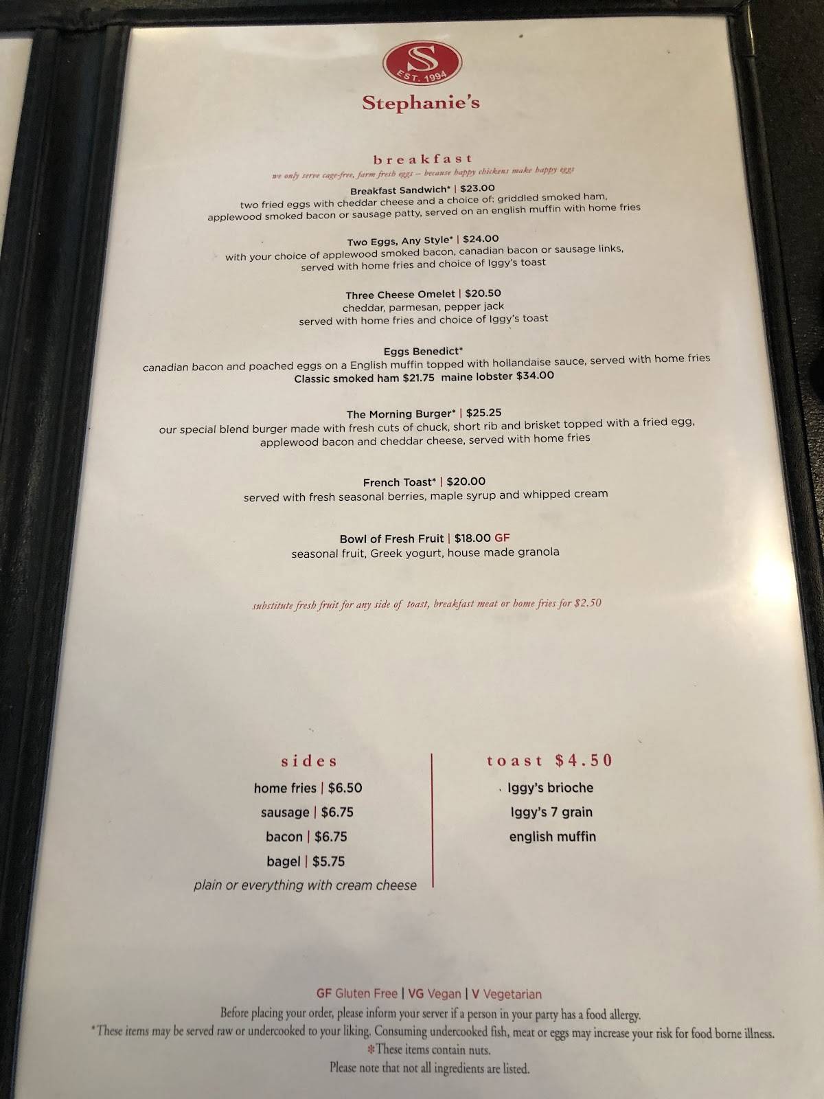 Menu at Stephanie's pub & bar, Boston, Logan Airport Terminal B