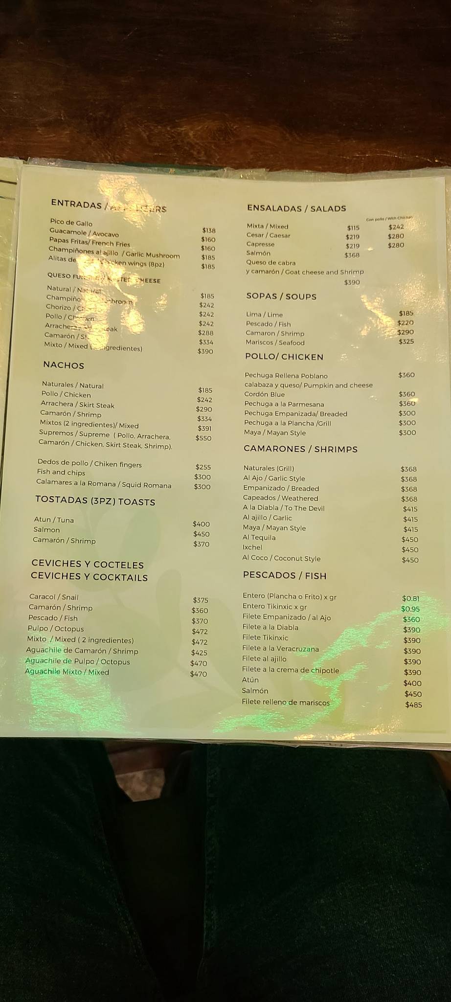 Menu at Stingray Grill restaurant, Isla Mujeres
