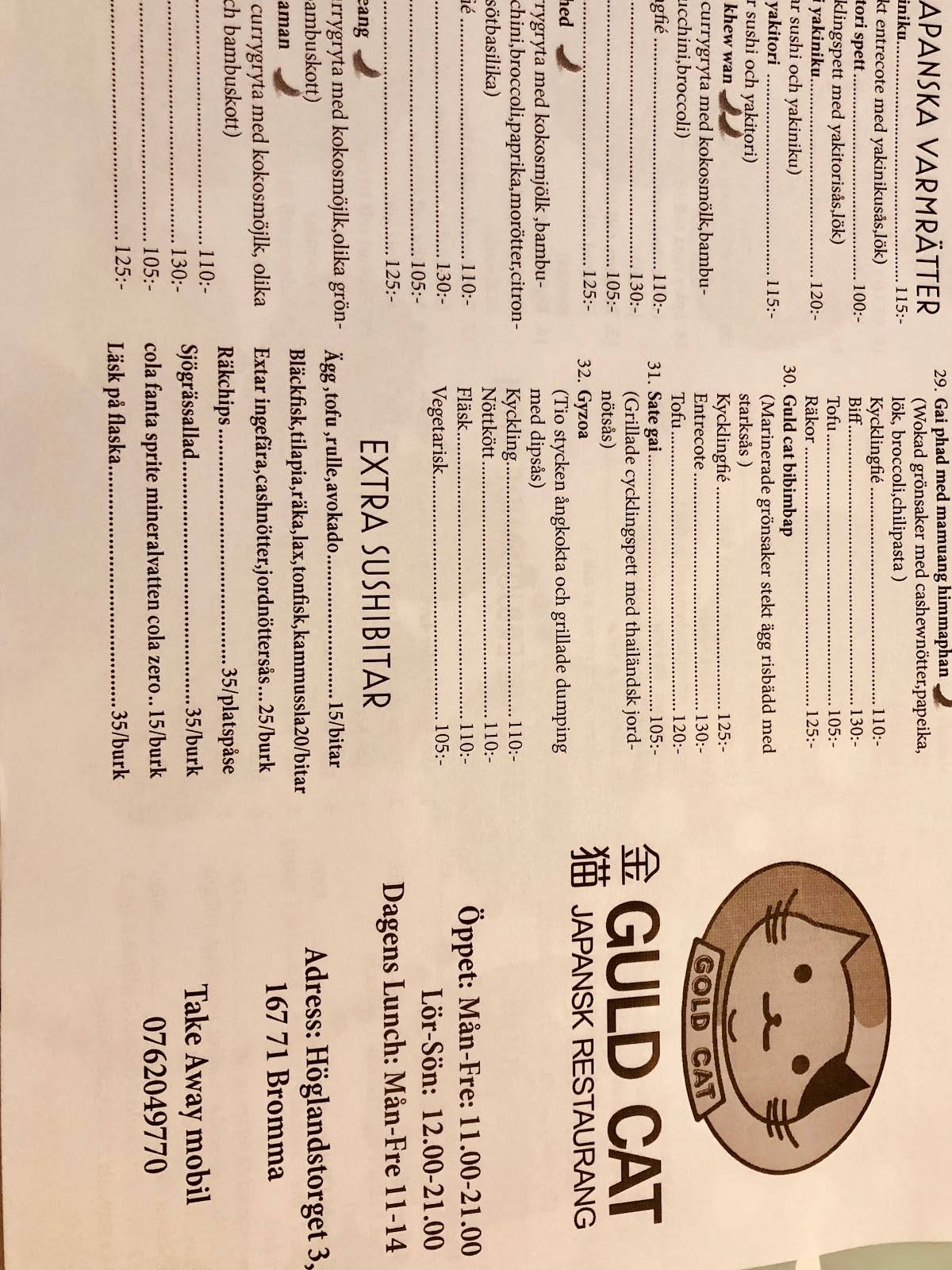 Menu at Sushi One restaurant, Stockholm