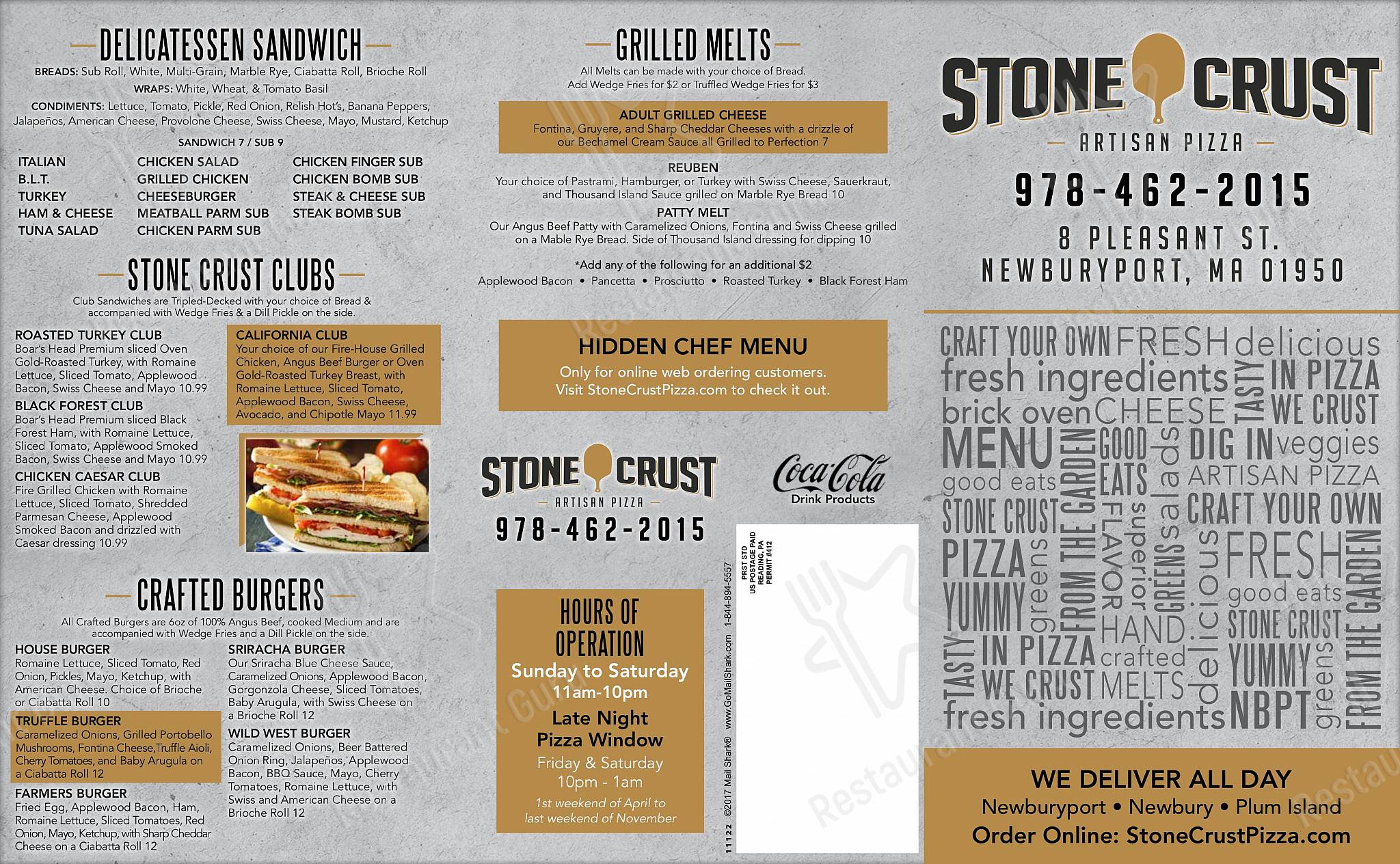 Menu at Stone Crust Pizza pizzeria, Newburyport