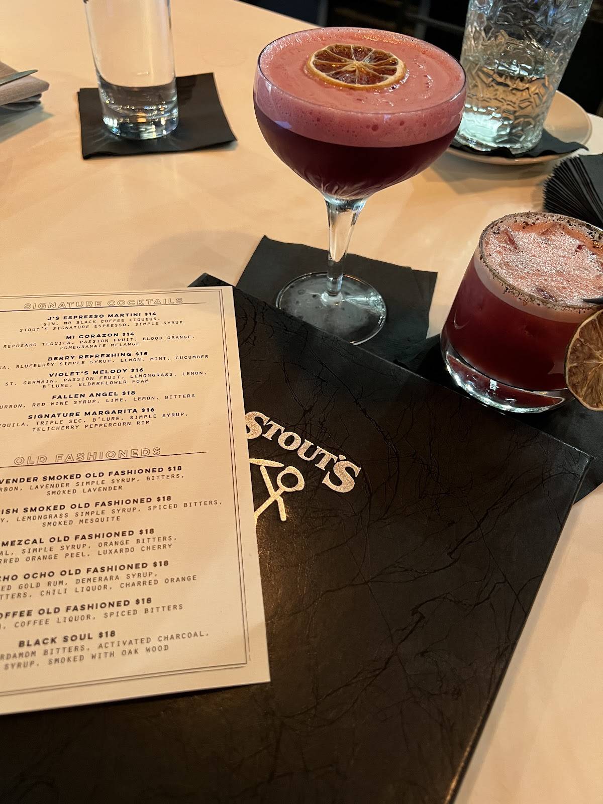 Menu at Stout’s Signature pub & bar, San Antonio