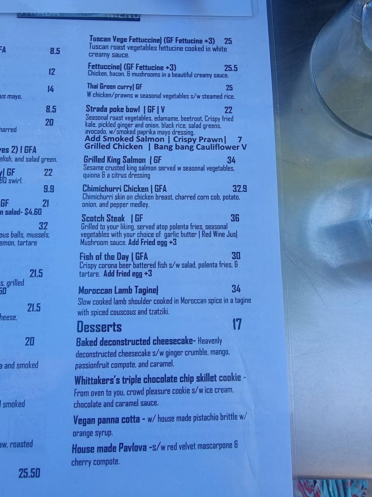 Menu at Strada Cafe/Restaurant, Masterton