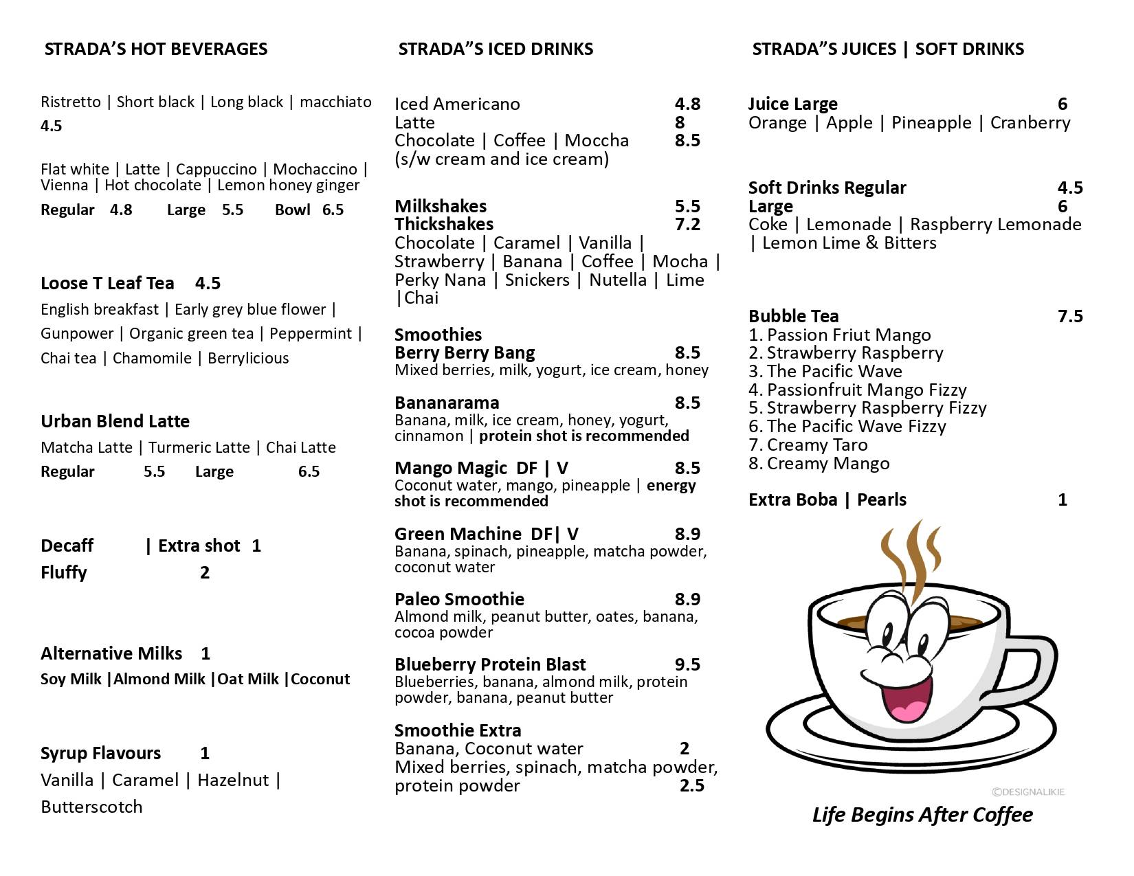 Menu at Strada cafe, Masterton