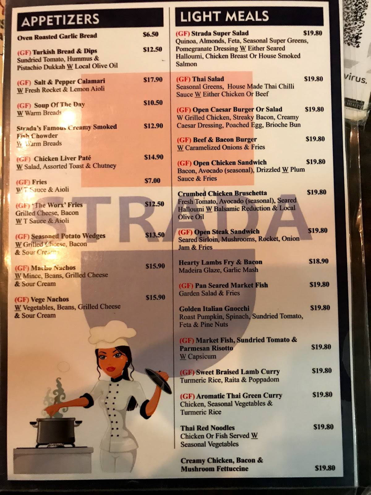 Menu at Strada cafe, Masterton