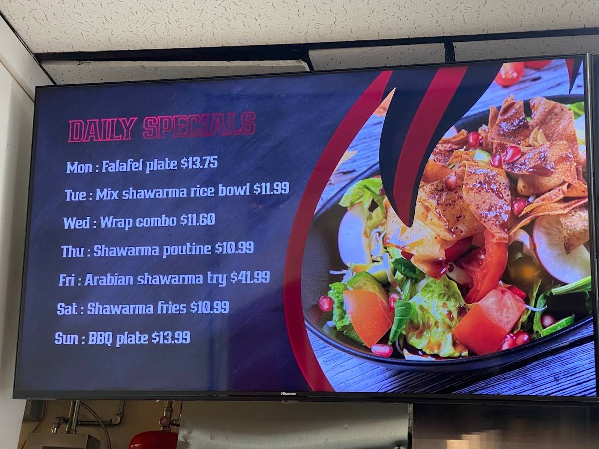 Menu at Tuque Shawarma restaurant, Strathroy