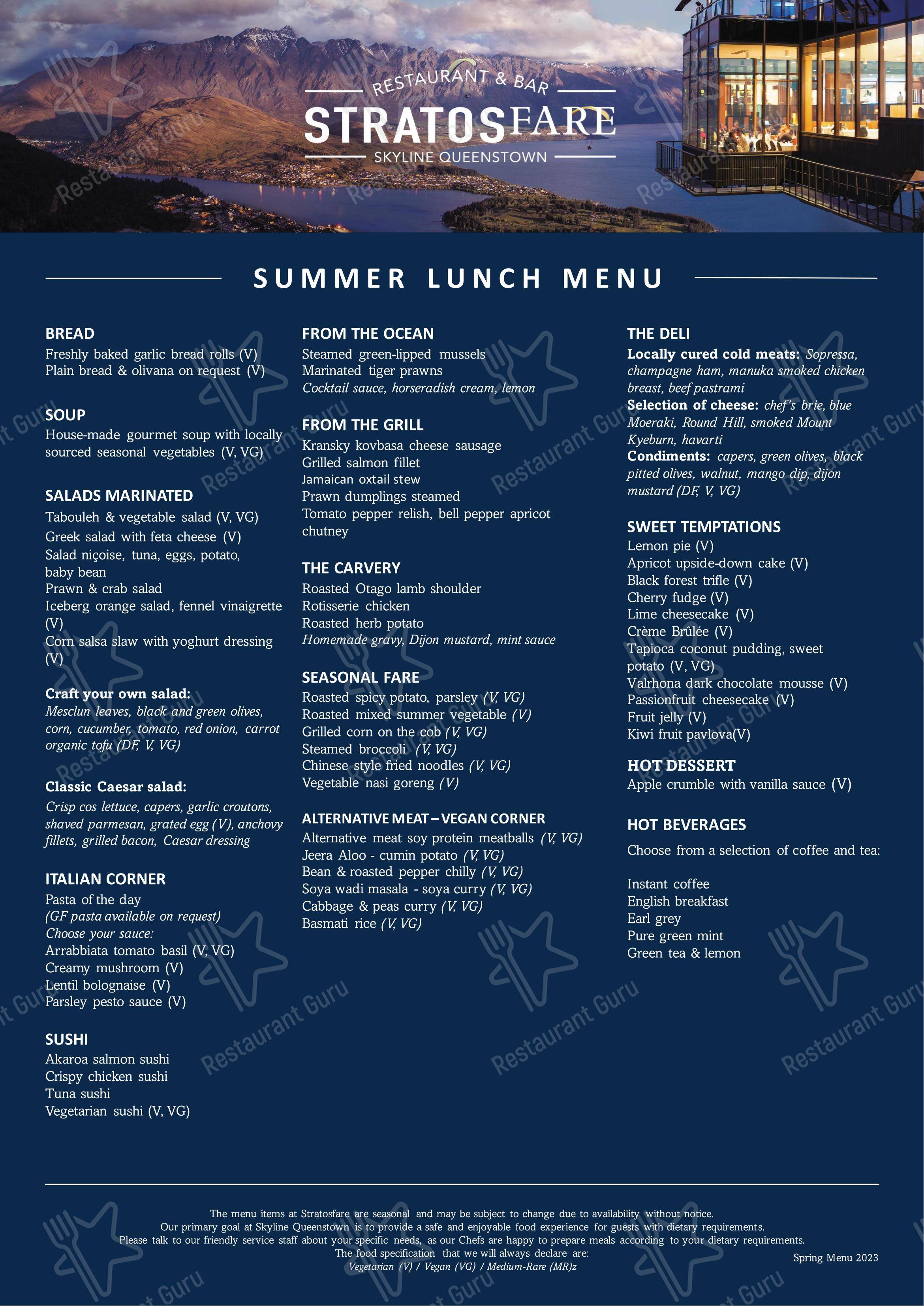 Menu at Stratosfare Restaurant & Bar, Queenstown, Skyline Queenstown 53 ...