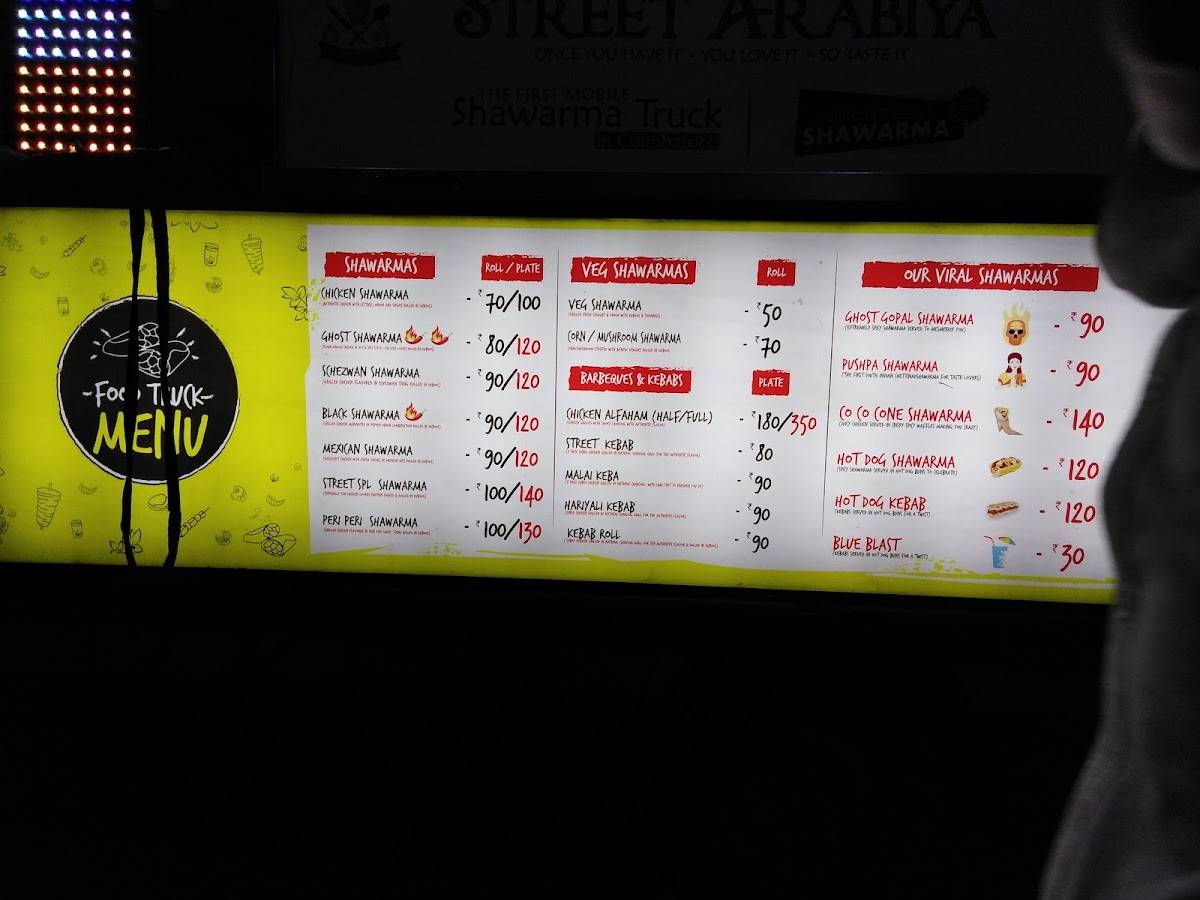 Menu at Street Arabiya Ramanathapuram, Coimbatore, X2W6+WJX