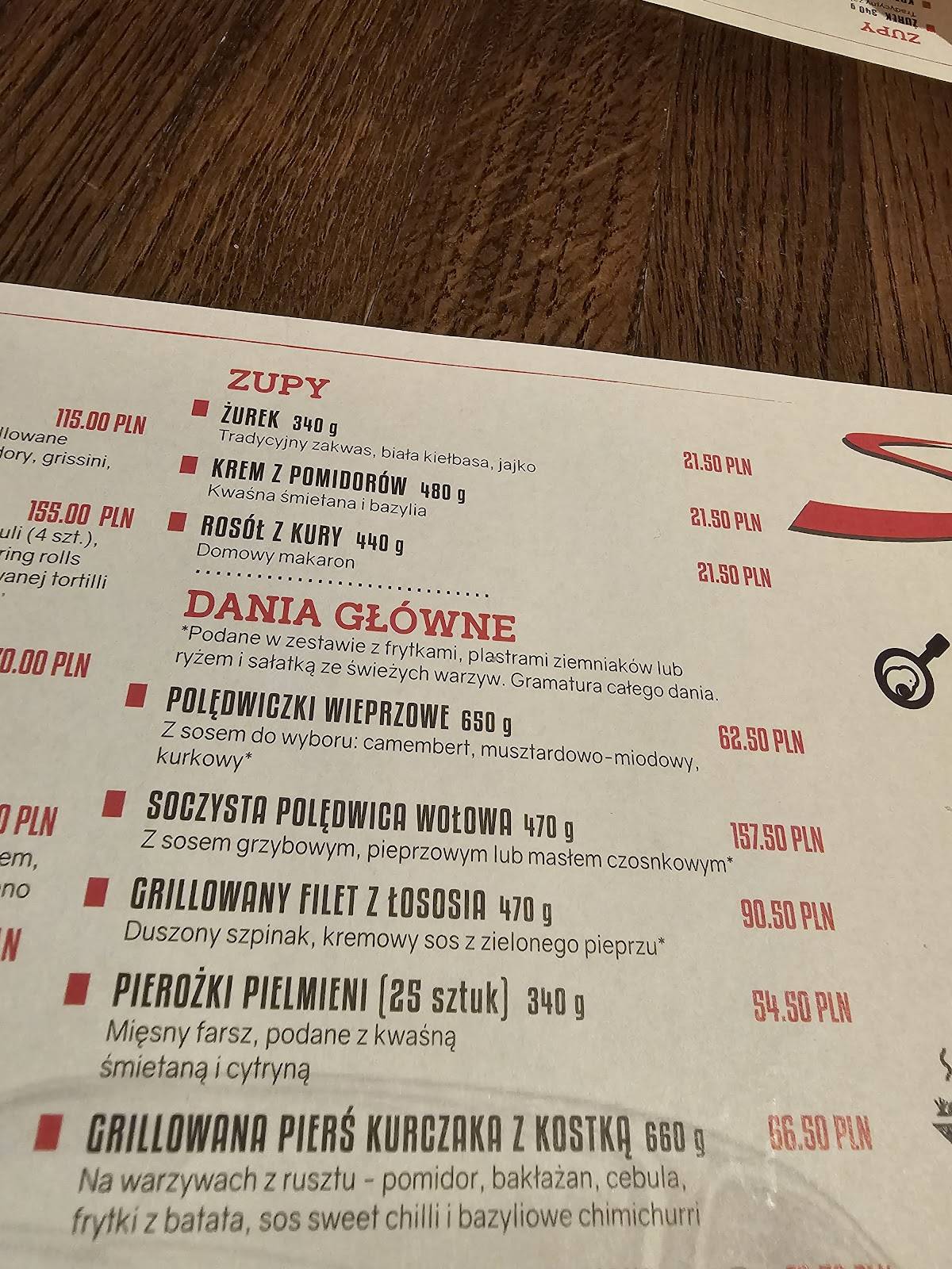 Menu at Street Restauracja pub & bar, Warsaw, al. Jana Pawła II 19