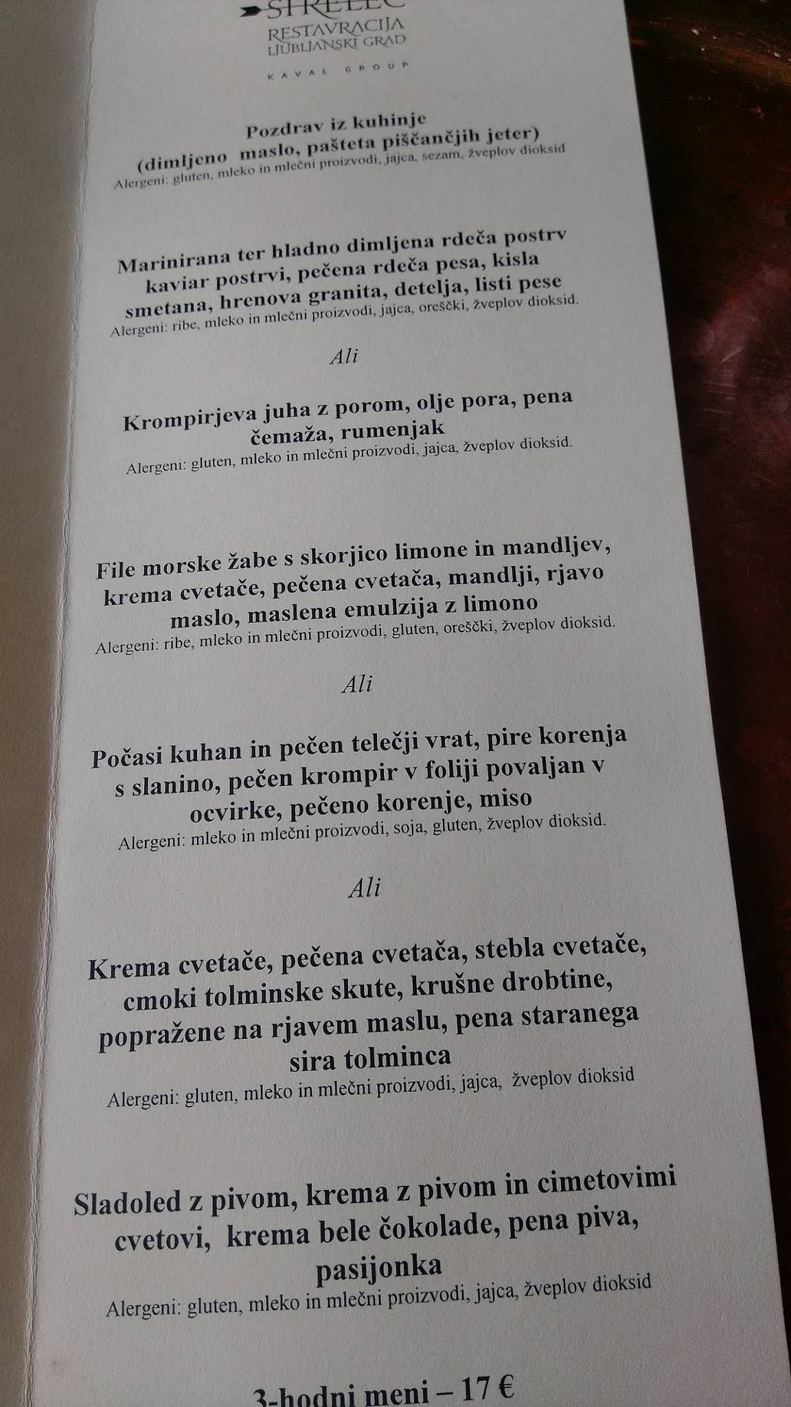 Speisekarte von Strelec Restaurant, Ljubljana