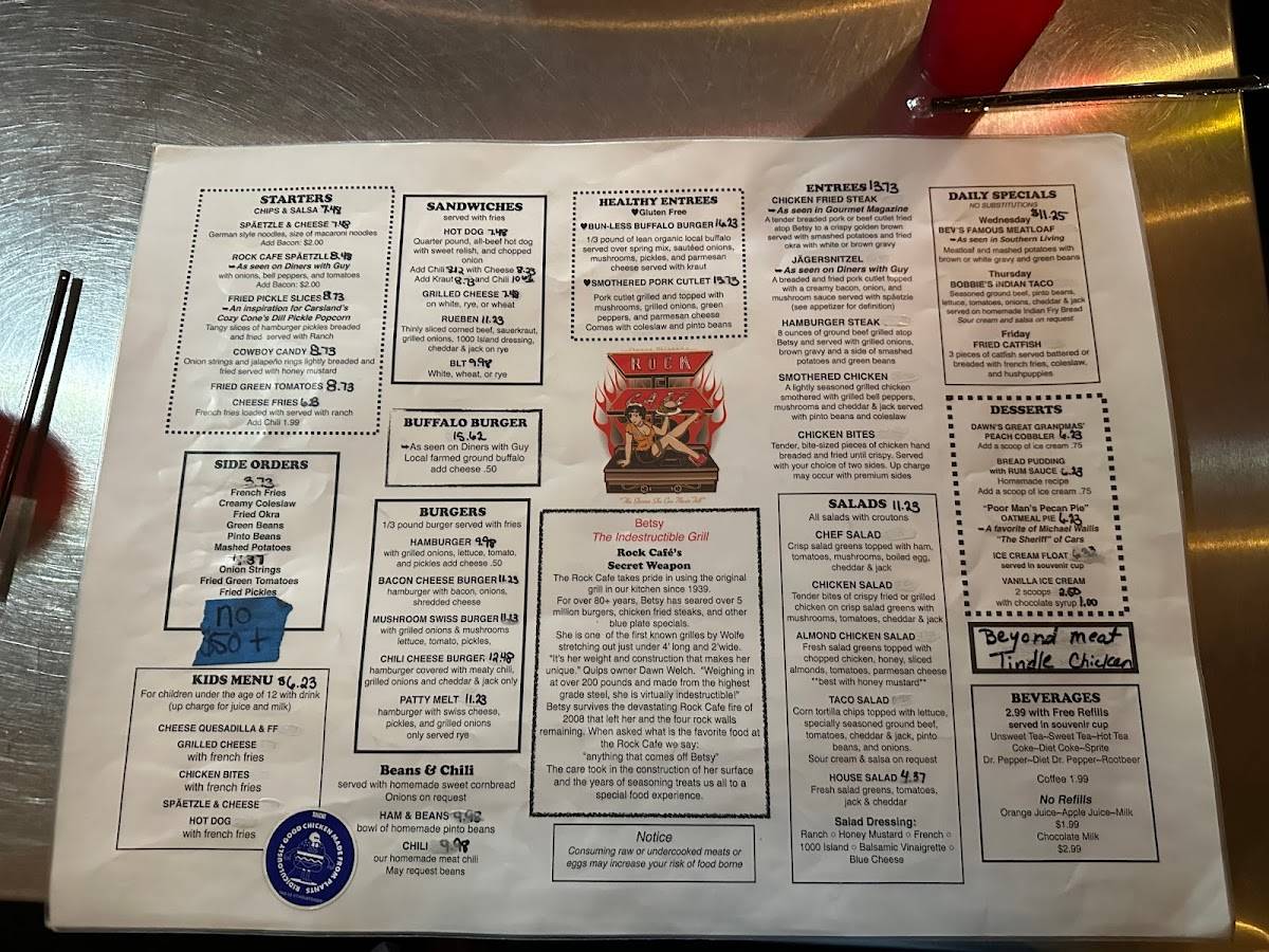 Menu at Rock Cafe, Stroud