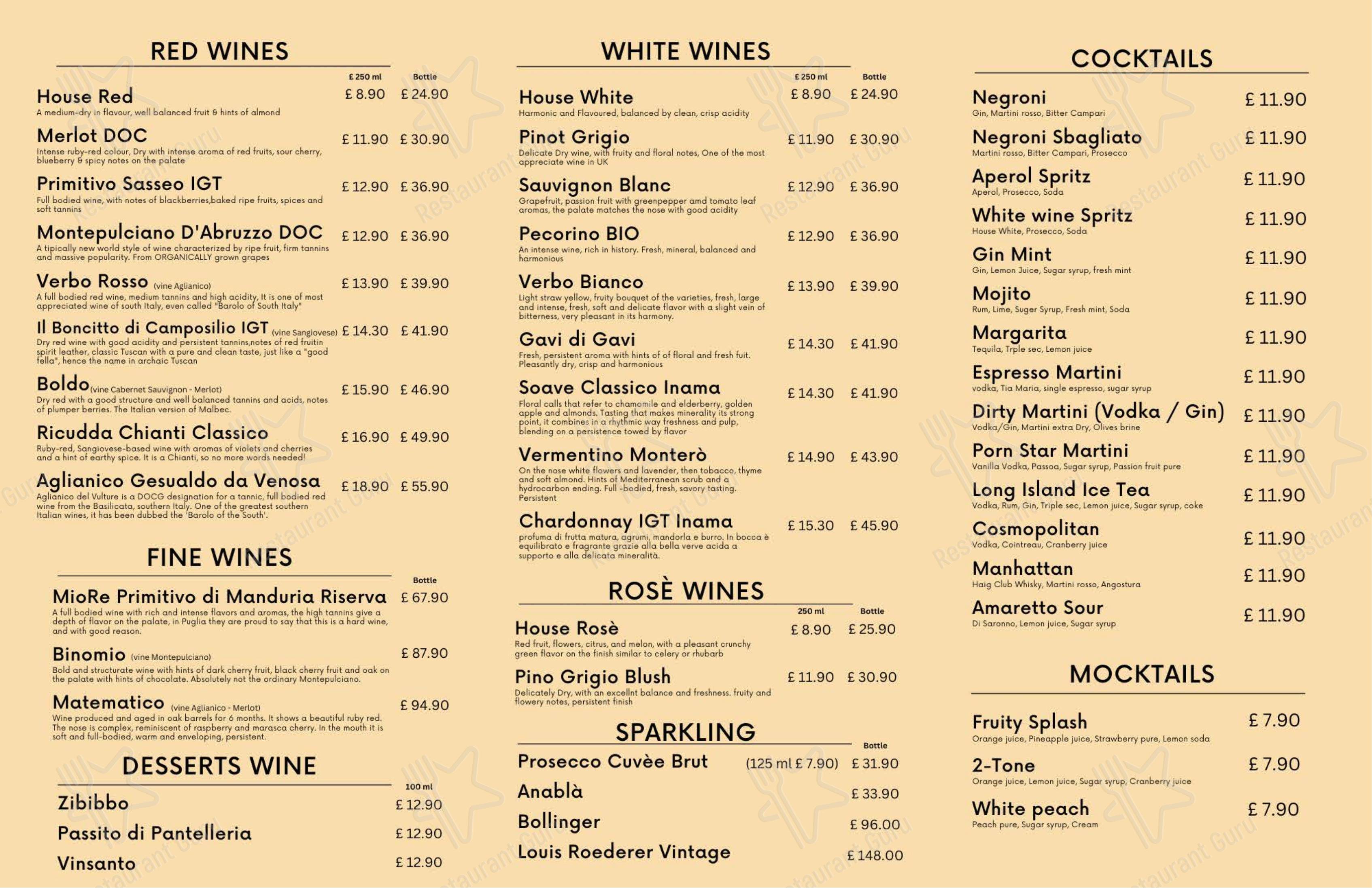 Menu at Etna - Proudly Sicilian - Restaurant, Bromley
