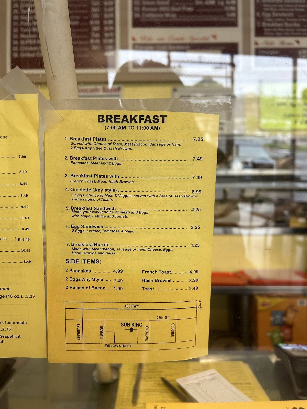 Menu at Sub King restaurant, Signal Hill
