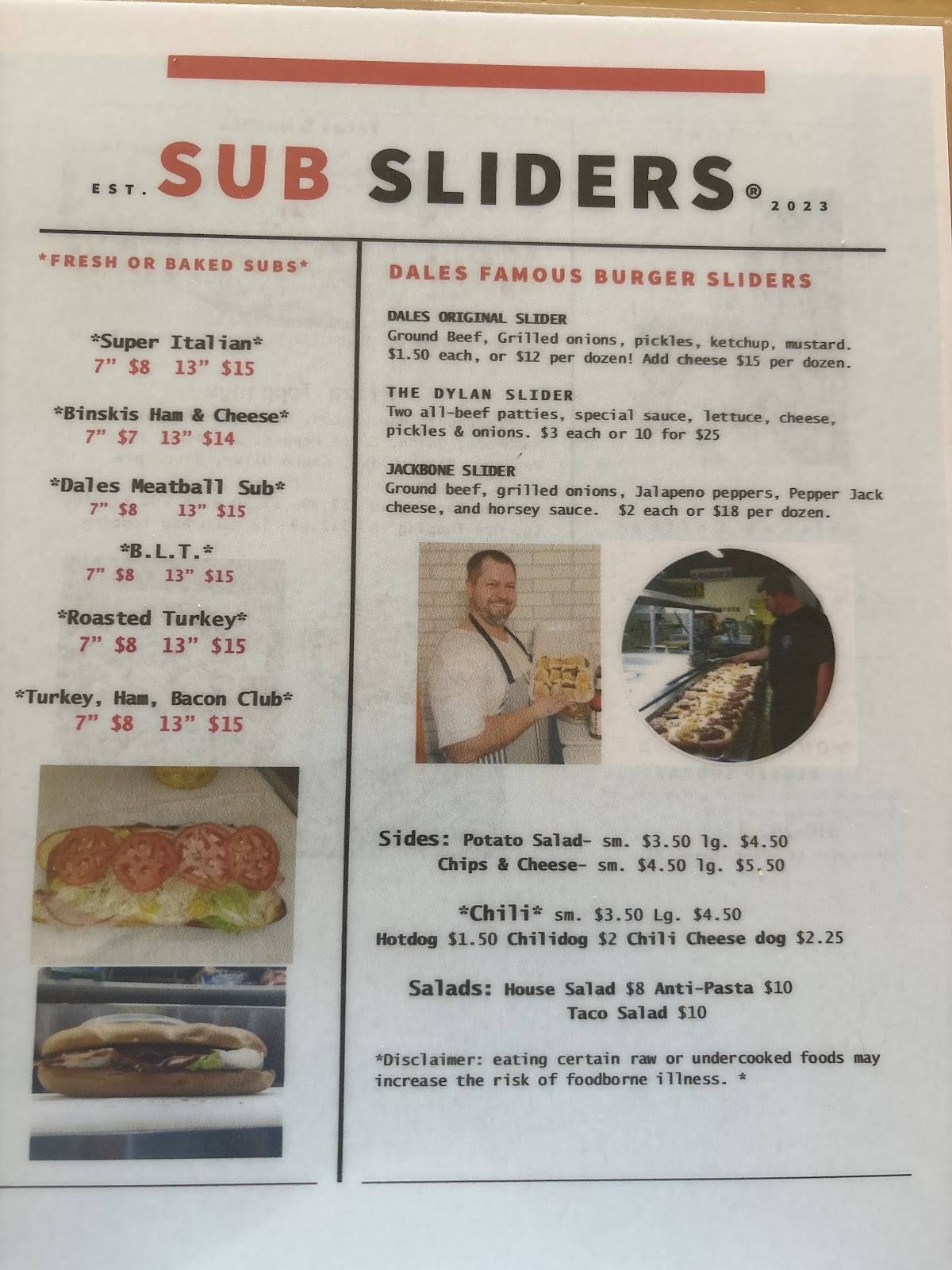 Menu at Sub Sliders and Whiskey Coffee Company restaurant, Port Huron