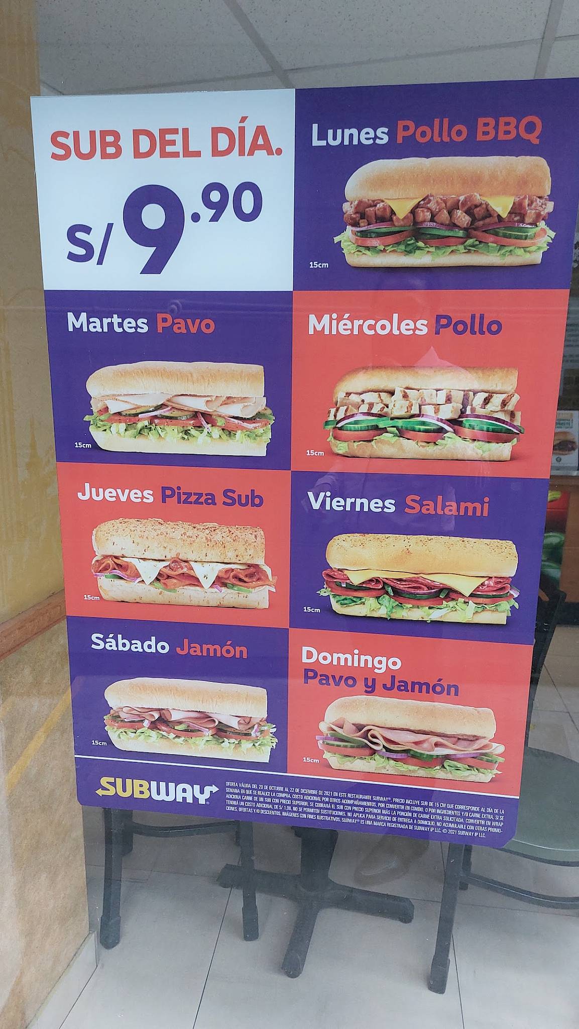 Menu at Subway restaurant, Lima, Edificio Real Once