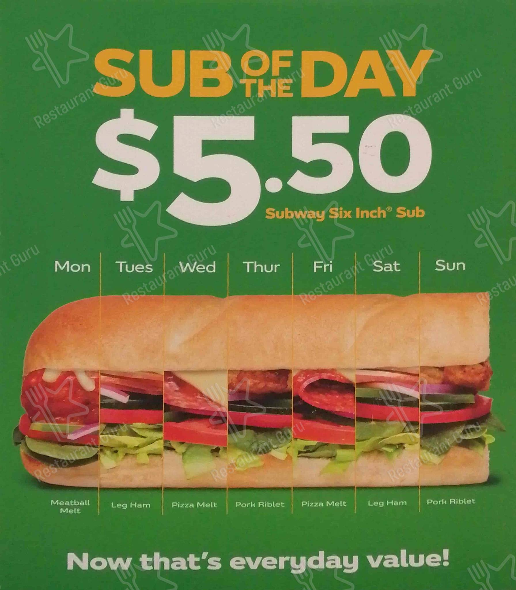 Menu at Subway fast food, Auckland, Shop 26/691 Manukau Rd