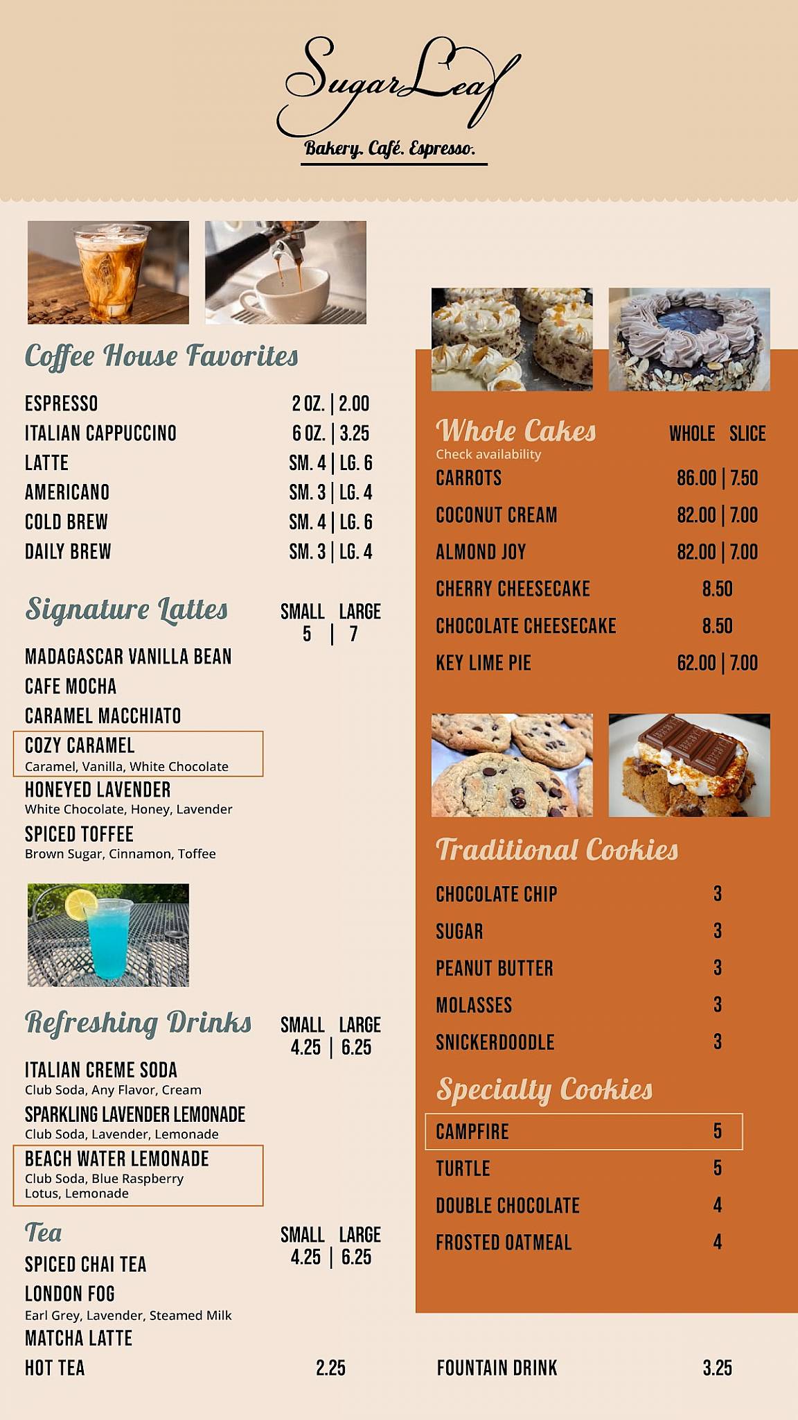 Menu at Sugar Leaf Bakery, Cafe & Espresso, Branson, W 76 Country Blvd