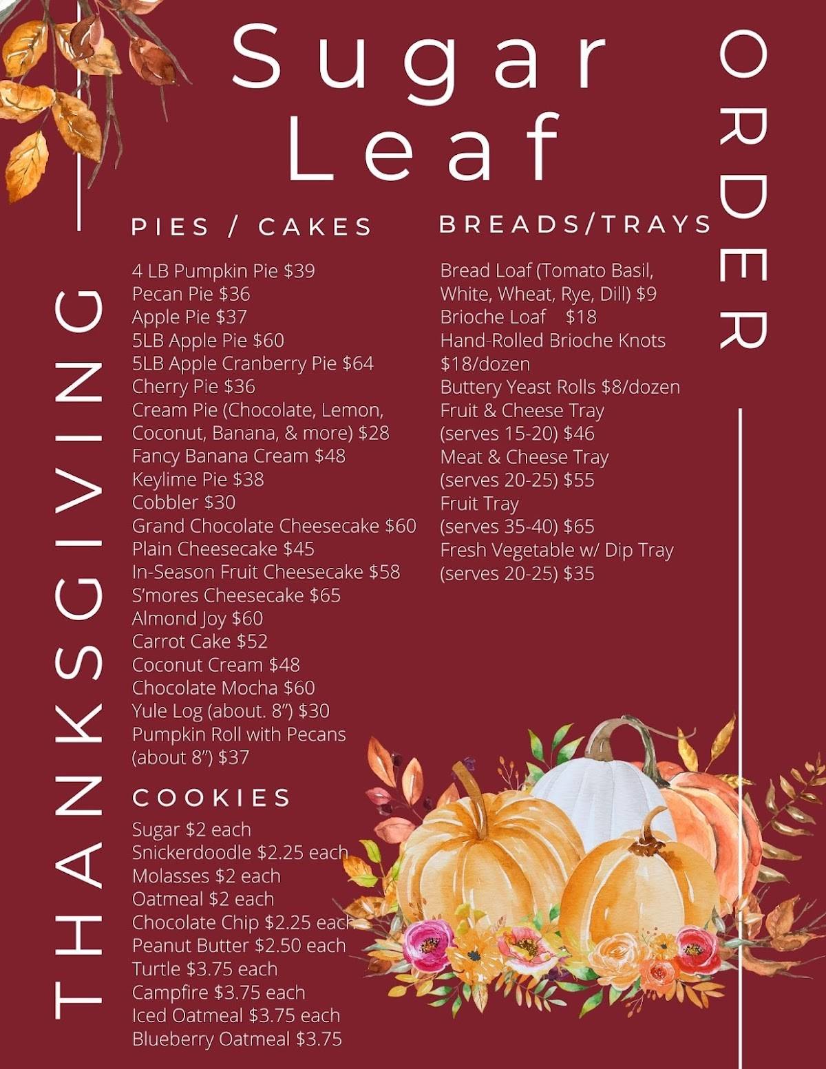 Menu at Sugar Leaf Bakery, Cafe & Espresso, Branson, W 76 Country Blvd
