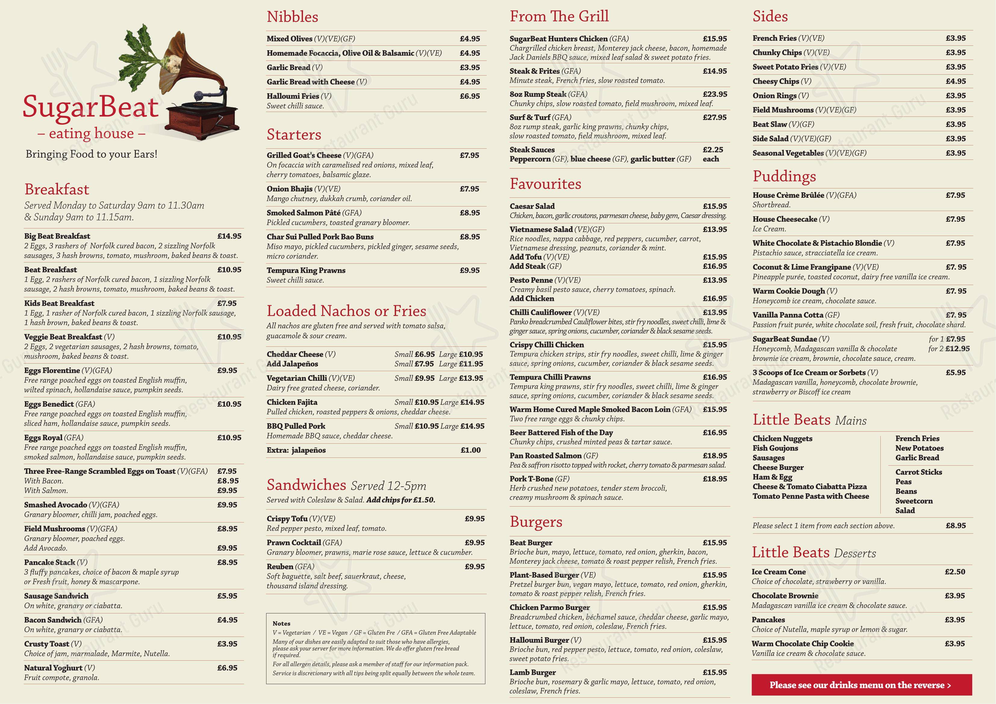 Menu at SugarBeat Eating House restaurant, Norwich